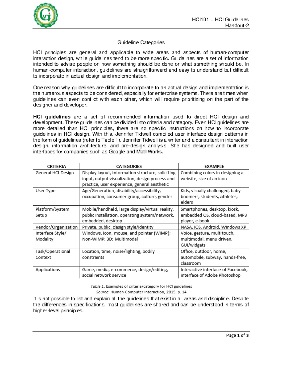 HCI101 - Guidelines for Human-Computer Interaction Design - Studocu