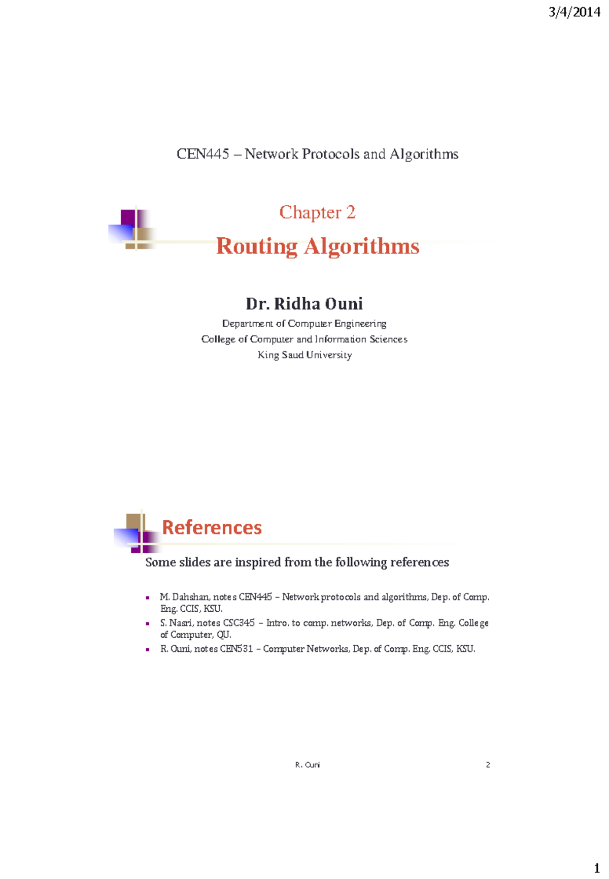 CEN 445 - Lecture Notes on Routing Algorithms and Their Types - Studocu