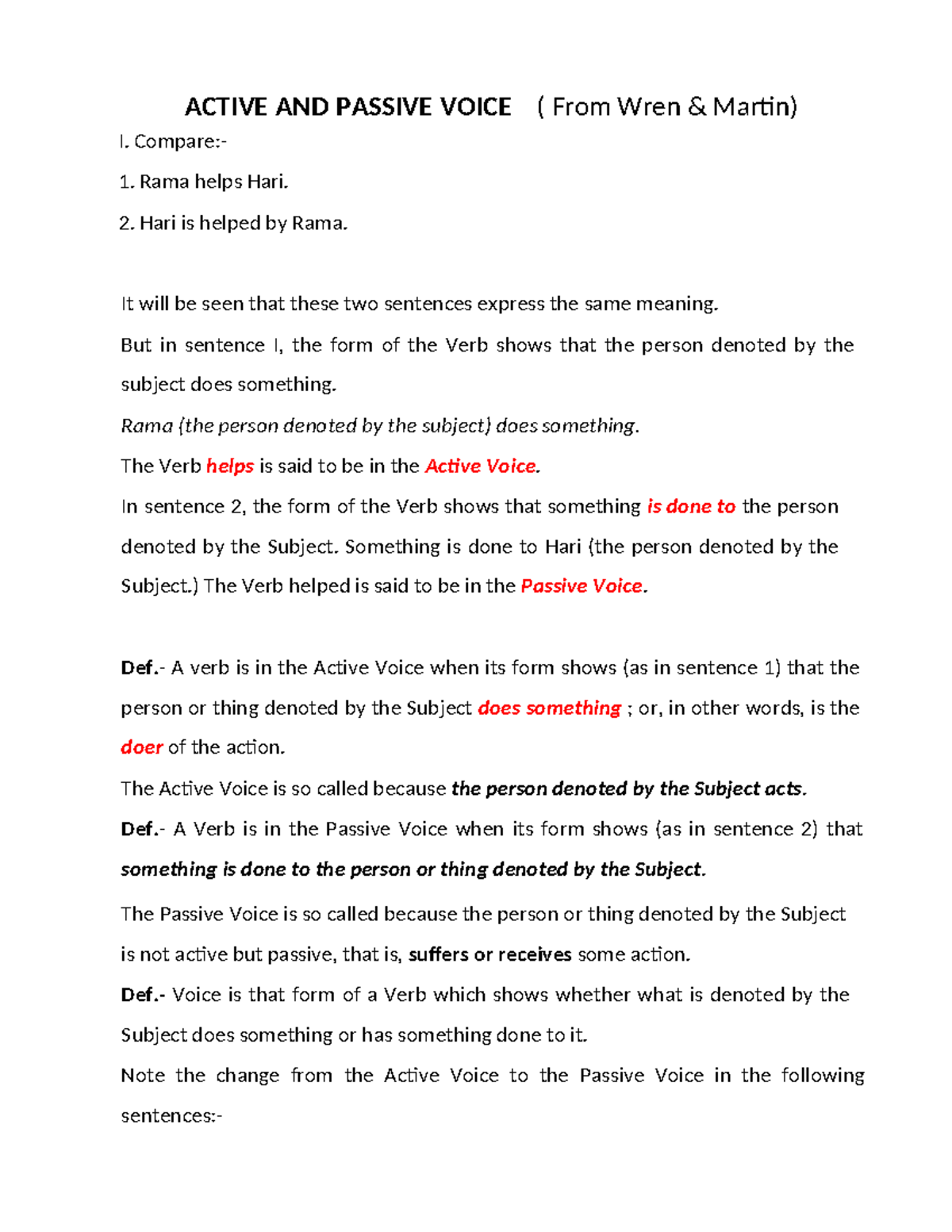 Active and Passive Voice Exercises - Wren & Martin Guide (4) - Studocu