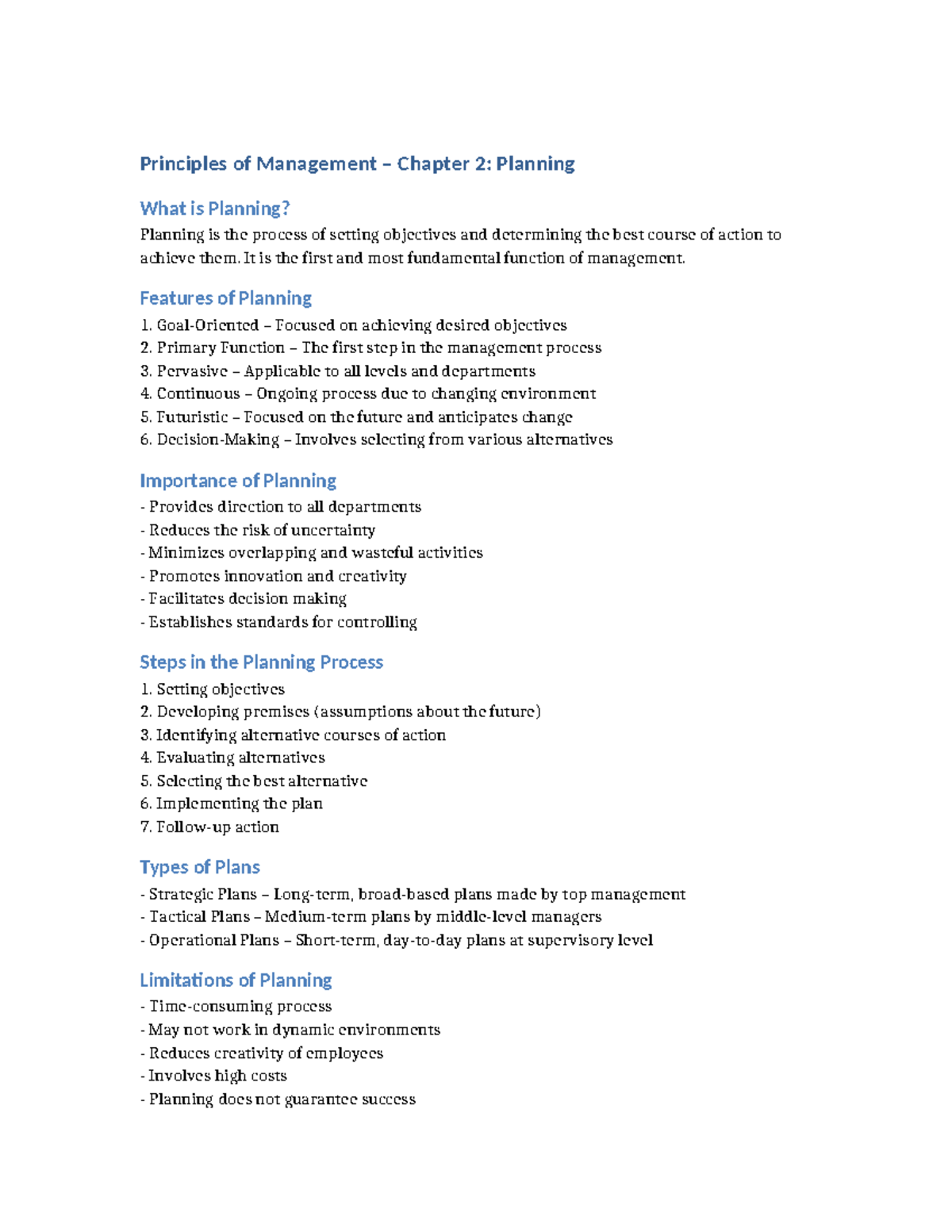 Principles of Management (MGT101) Chapter 2: Understanding Planning ...