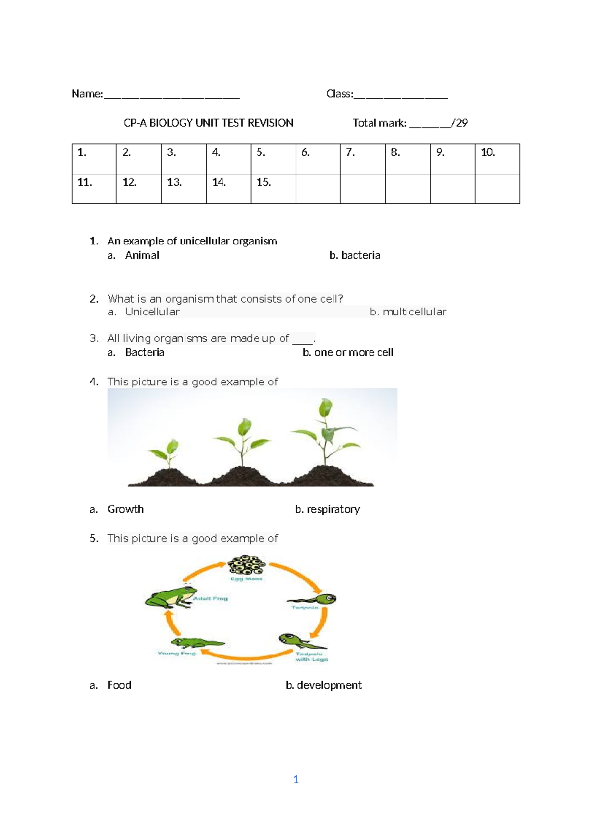 BIOLOGY UNIT TEST REVISION: Key Concepts & Keywords - Studocu