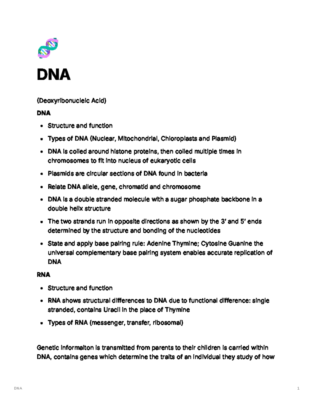 DNA Structure and Function: Types and Genetic Information (BIO101 ...