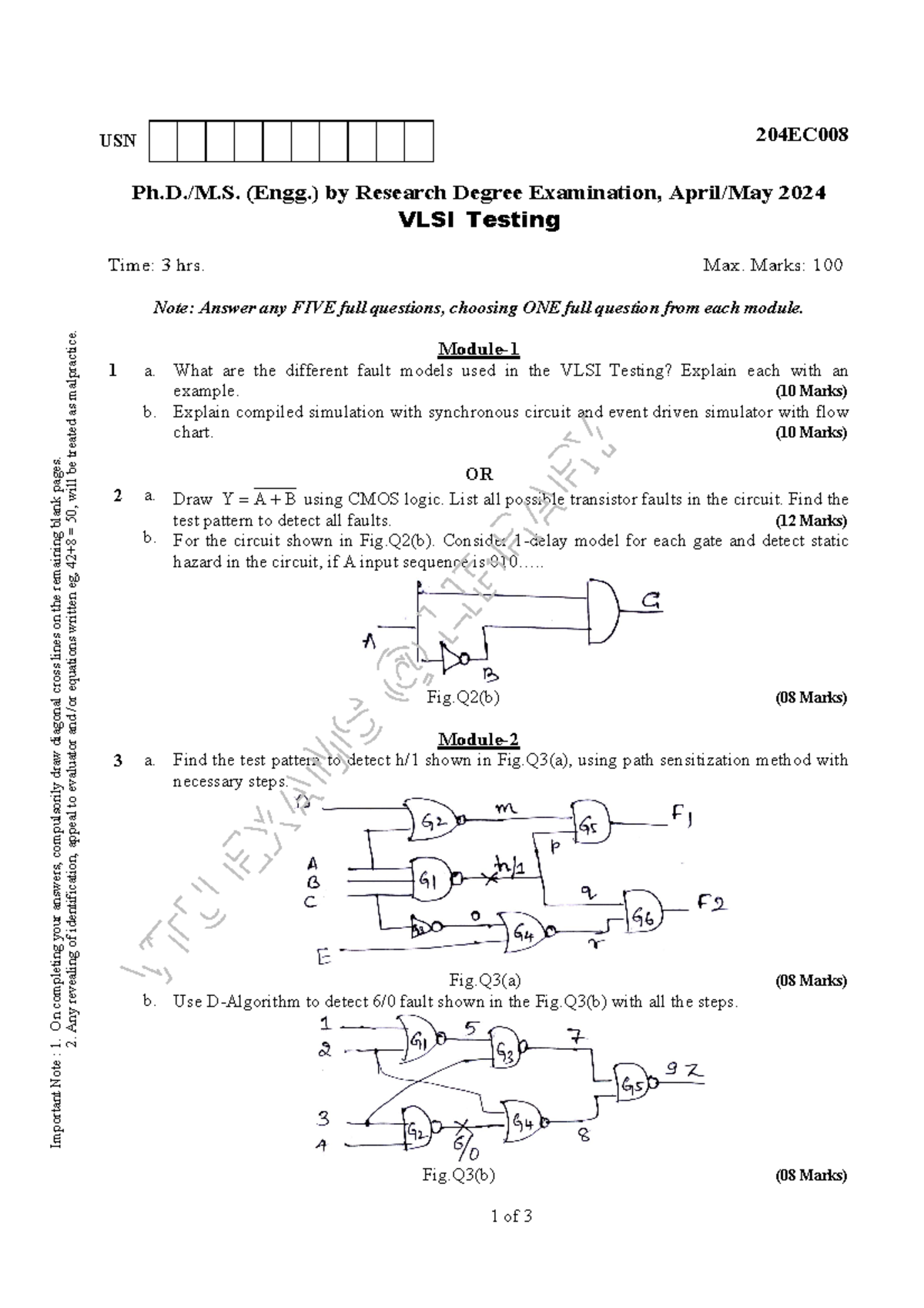 204EC008 - Old Question Papers for Ph.D. VLSI Testing Exam 2024 - Studocu