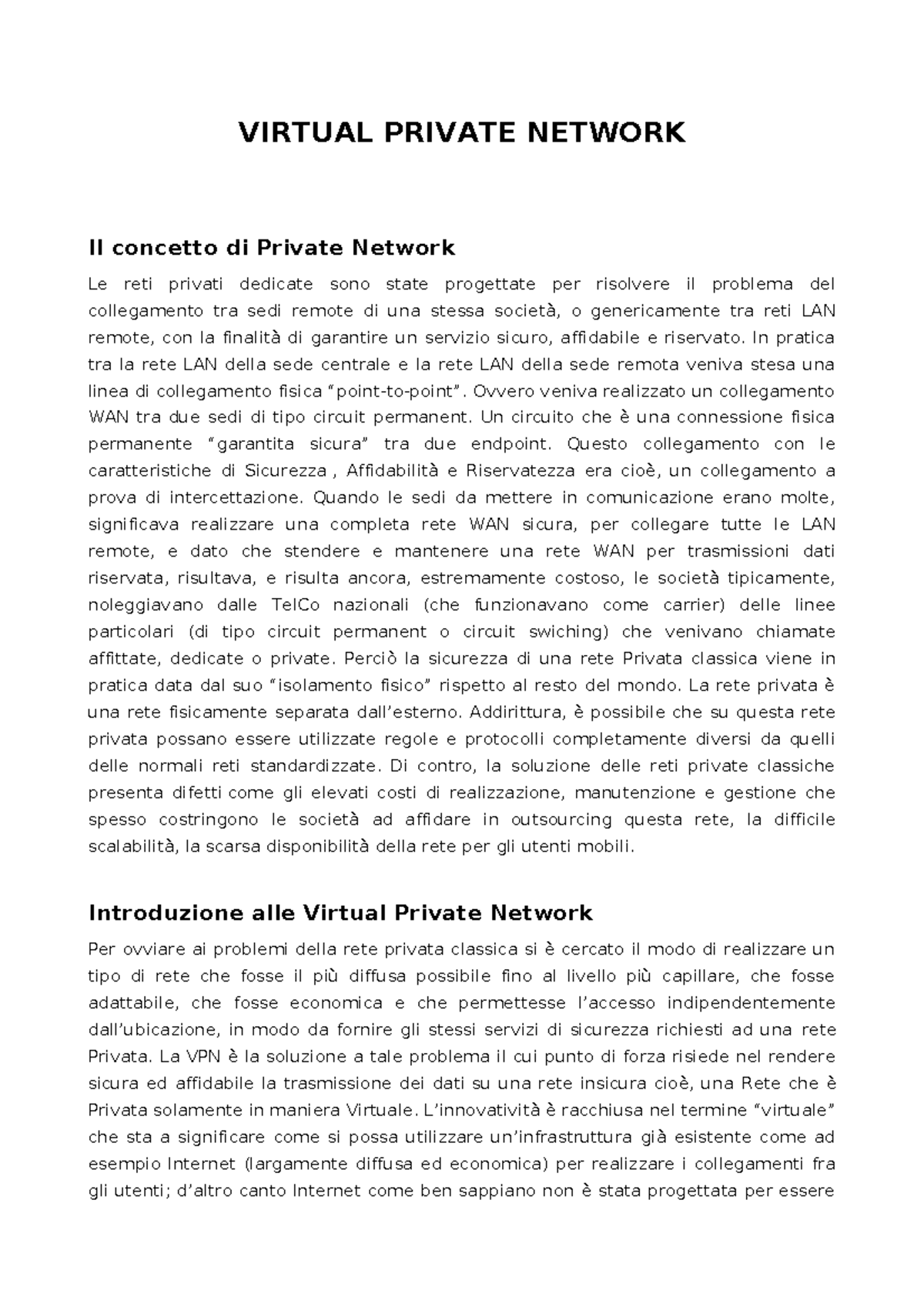 VPN: Introduzione e Vantaggi delle Reti Virtuali Sicure - Studocu