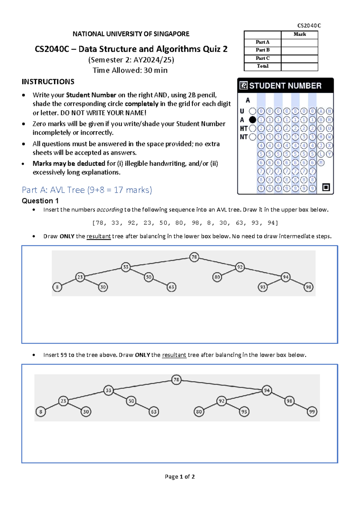 CS2040C Data Structures & Algorithms Quiz 2 Answers - Studocu