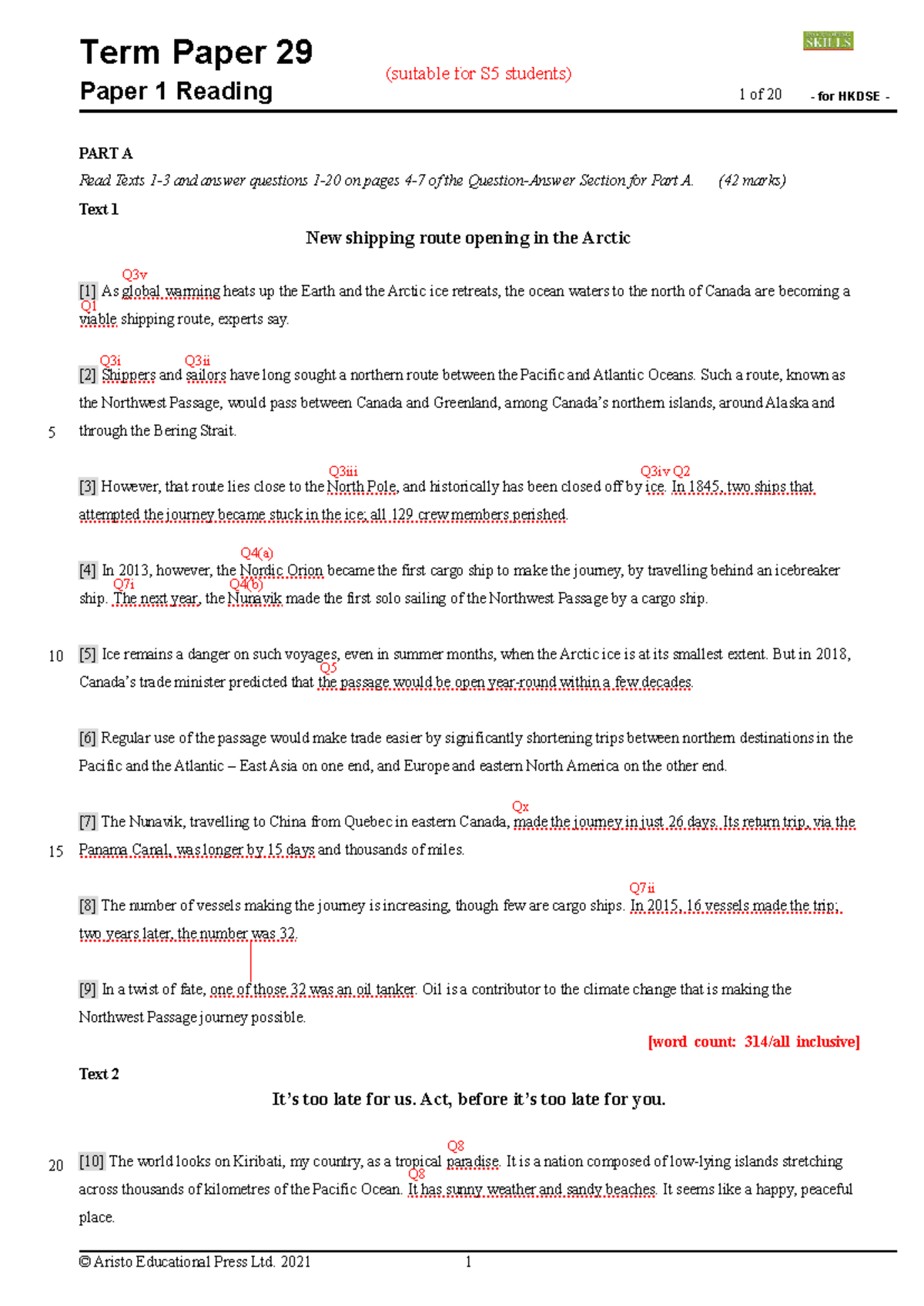 Term Paper 29: HKDSE Paper 1 Reading Analysis and Questions - Studocu