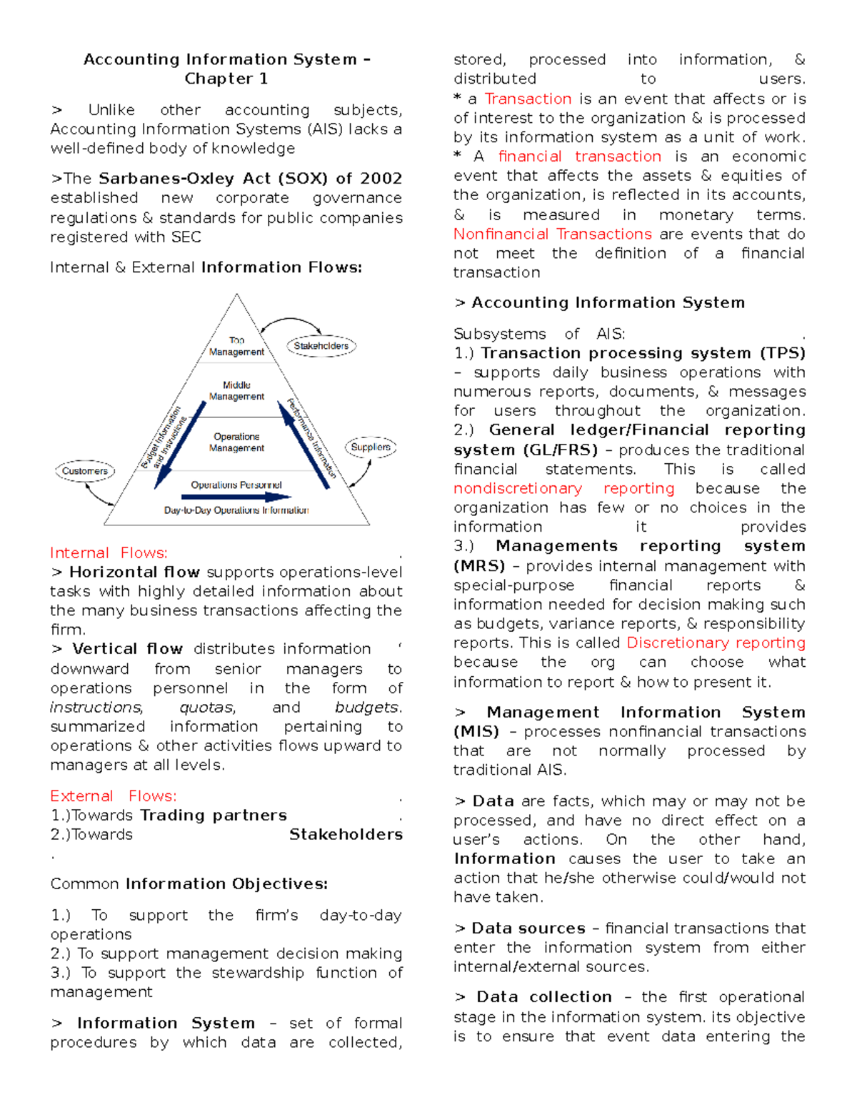 Accounting Information Systems (AIS) - Overview of Chapter 1 - Studocu