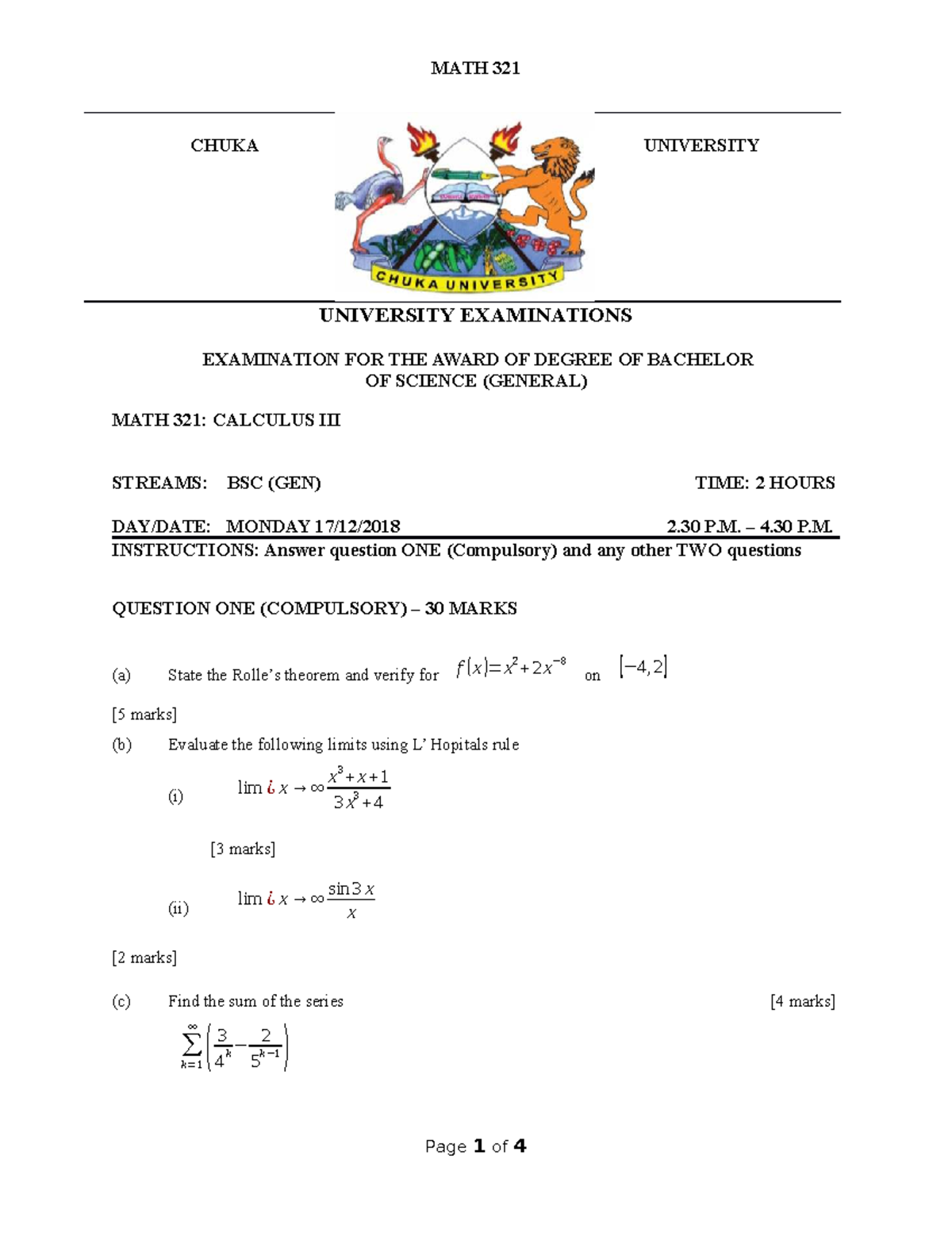 MATH 321 - Calculus Lecture Notes for BSc (Gen) Students - Studocu
