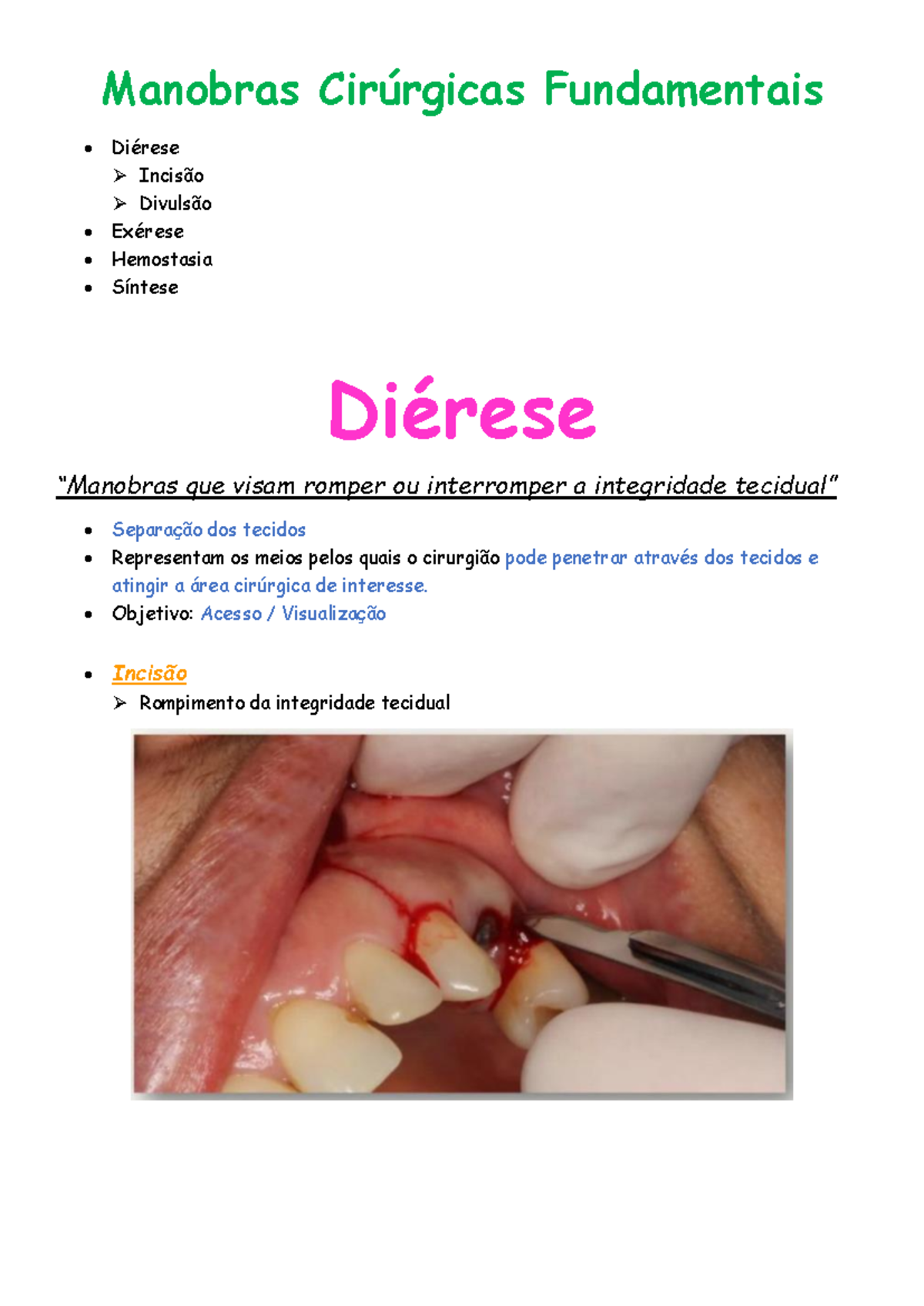 3- Manobras Cirúrgicas Fundamentais - Manobras Cirúrgicas Fundamentais Diérese Incisão Divulsão ...