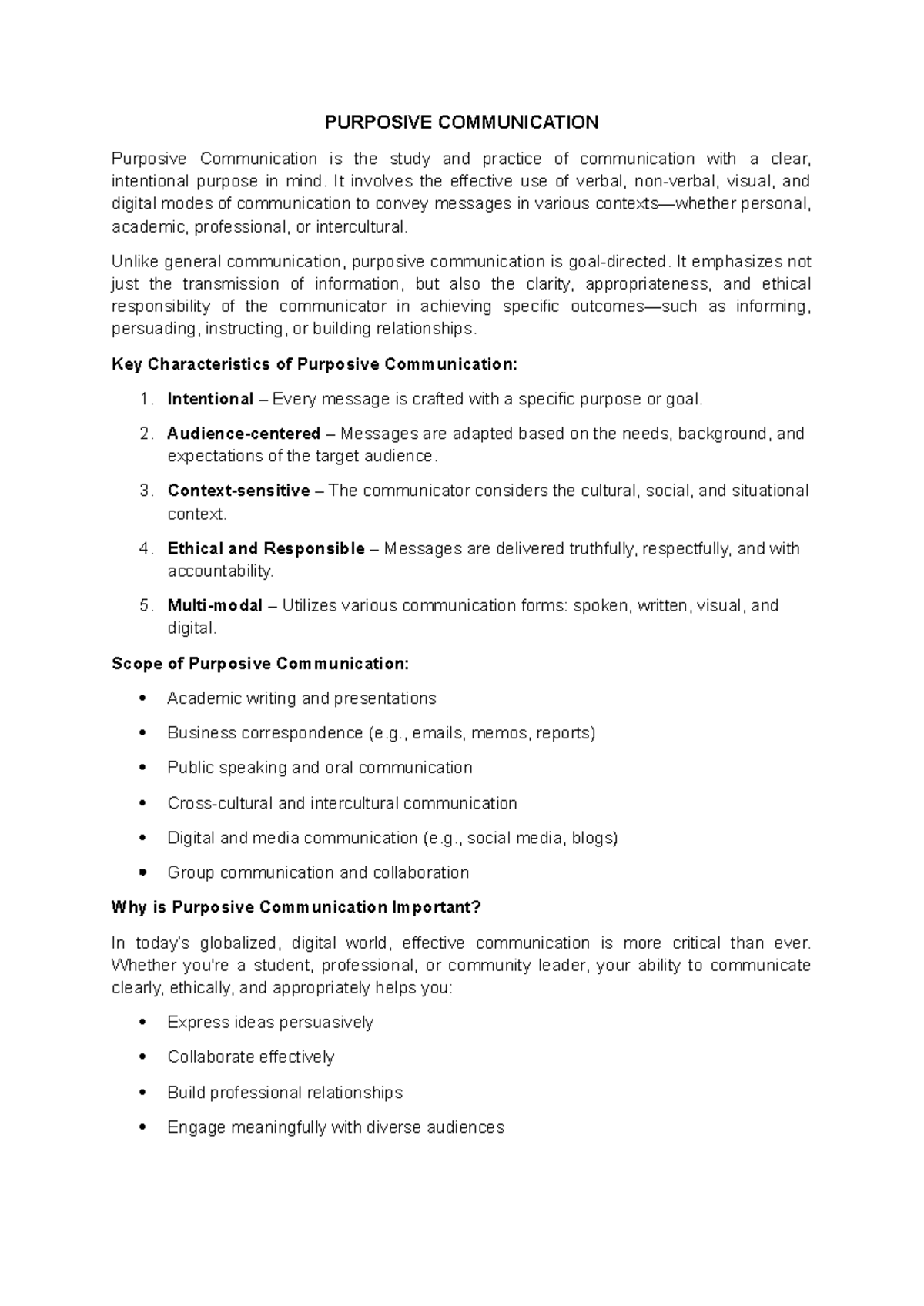 PURPOSIVE COMMUNICATION MODULE: PROCESSES, PRINCIPLES & ETHICS - Studocu