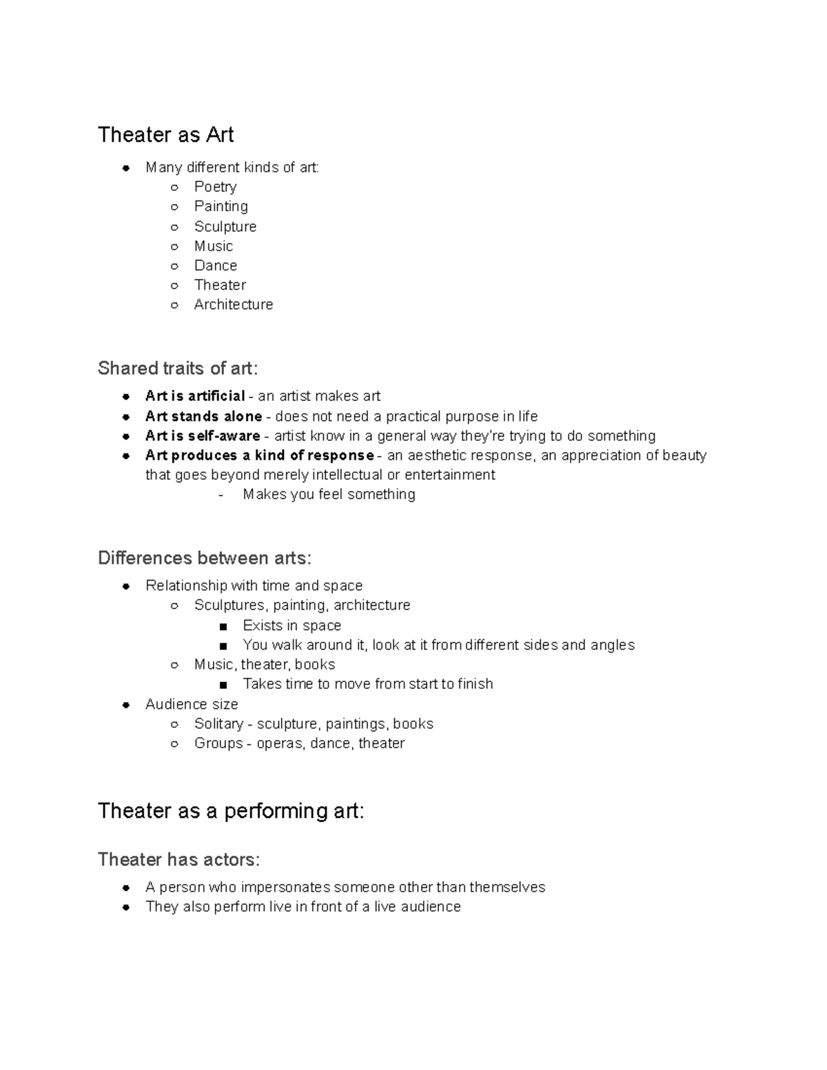 Theater Appreciation Notes Pt 3: Exploring Art Forms and Their Traits ...