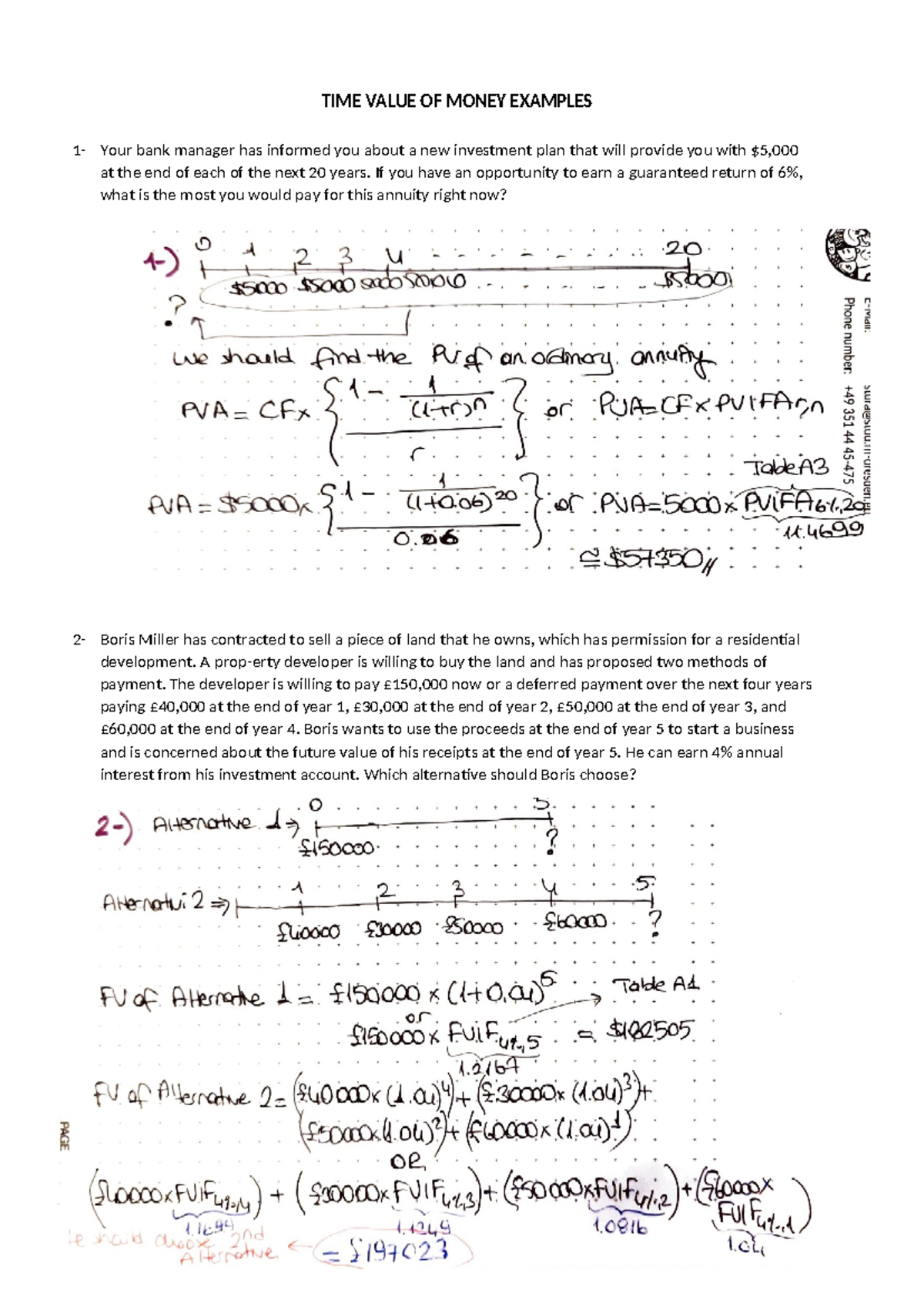 TIME VALUE OF MONEY EXAMPLES: Investment Scenarios & Calculations - Studocu