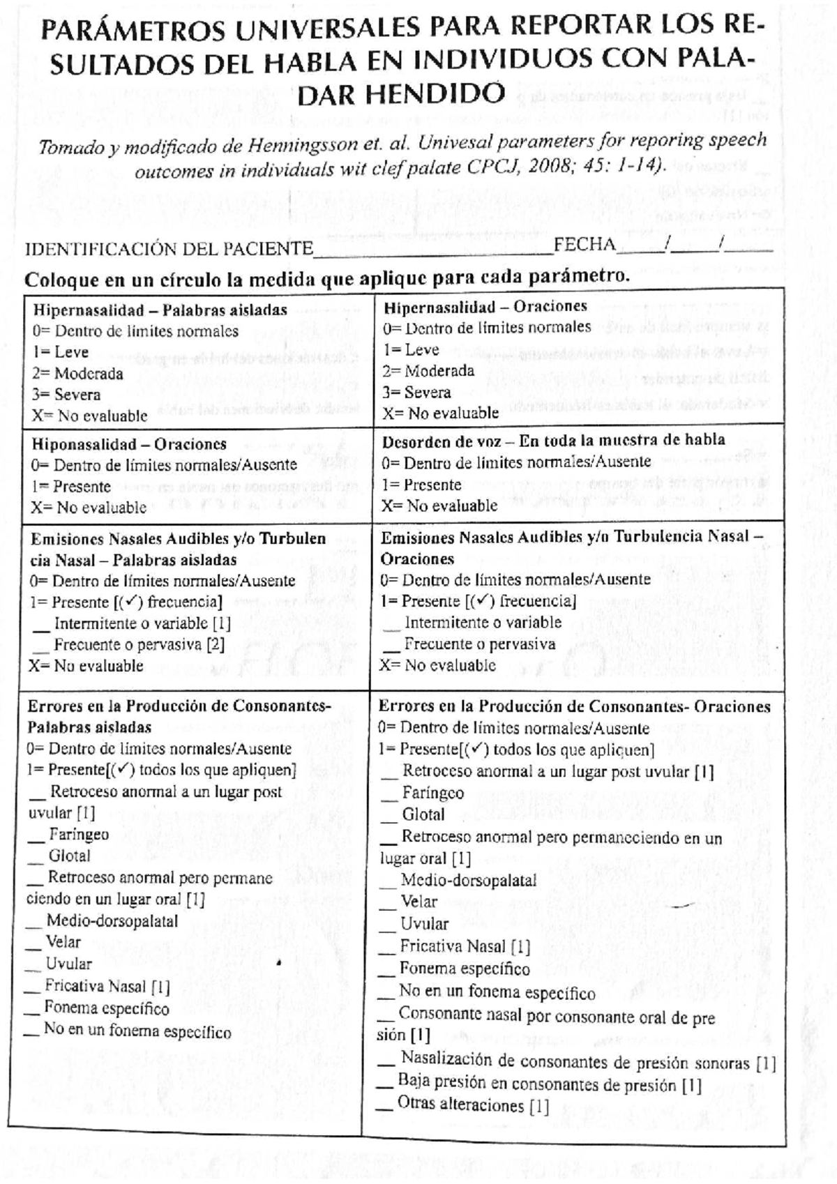 Parámetros Universales para Reportar Resultados del Habla en Pacientes ...