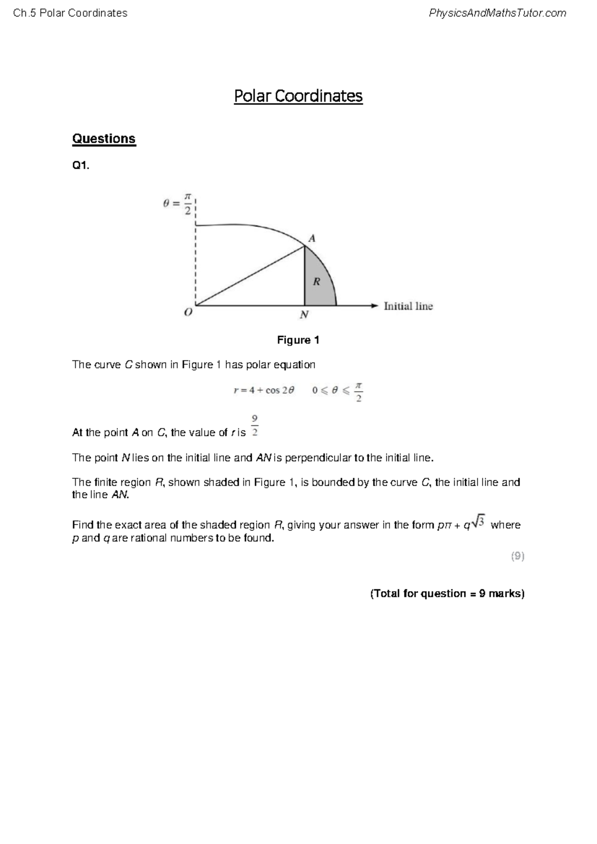 Ch. 5 Polar Coordinates: Area Calculations and Curve Analysis - Studocu