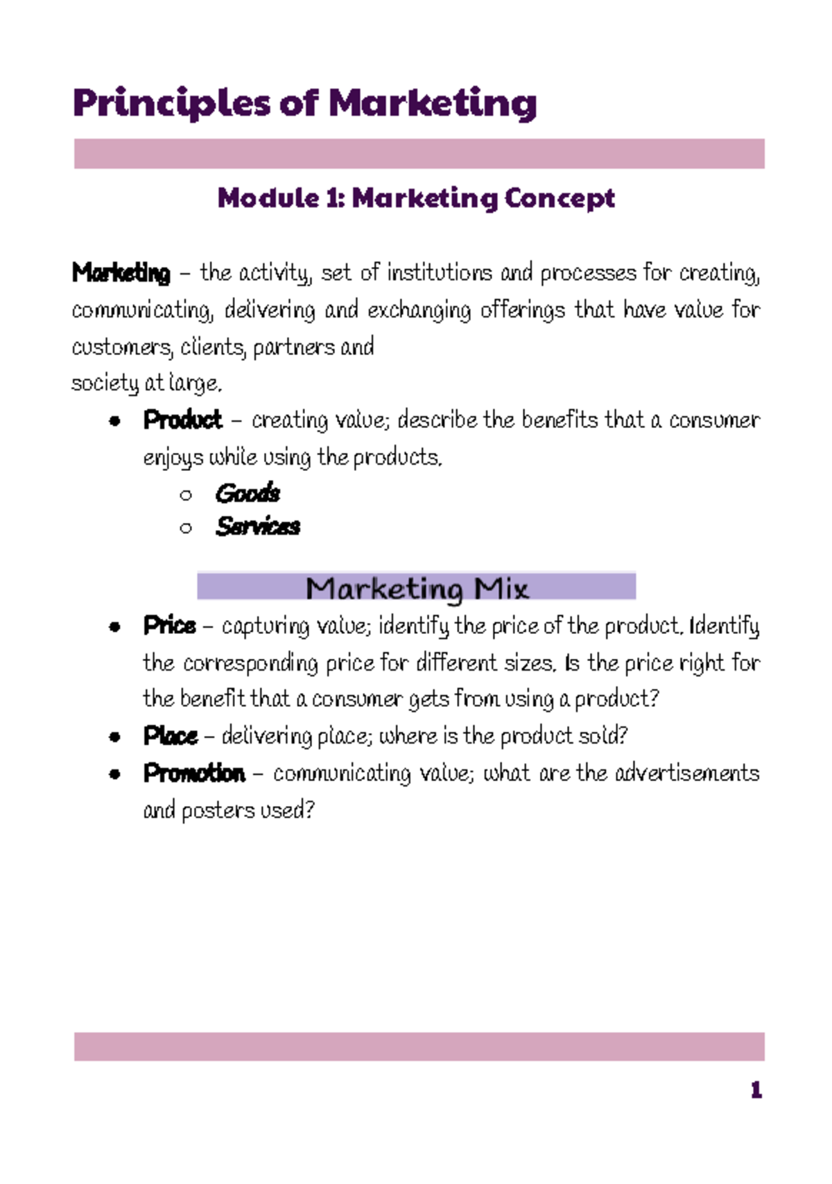 Principles of Marketing Overview [SHS] - Concepts & Competitive Analysis - Studocu