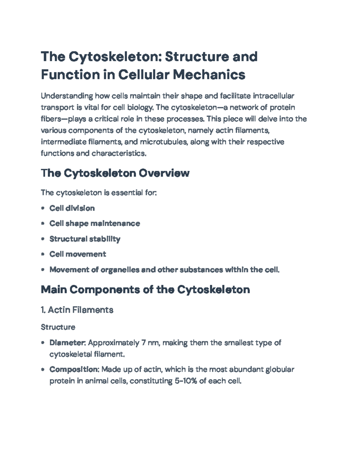 Cytoskeleton: Structure, Function & Mechanics in Cell Biology - The Cytoskeleton: Structure and ...
