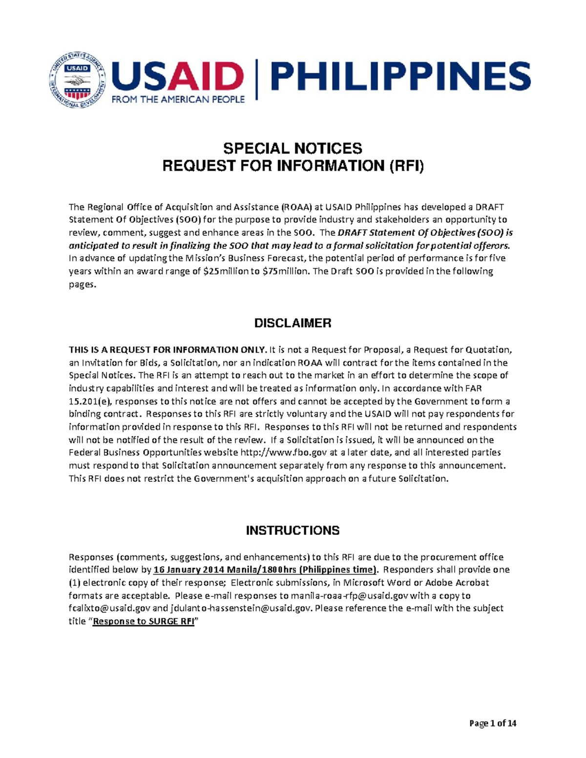 BCG DI Case Study - Usaid Surge RFI - Memorandum SPECIAL NOTICES ...