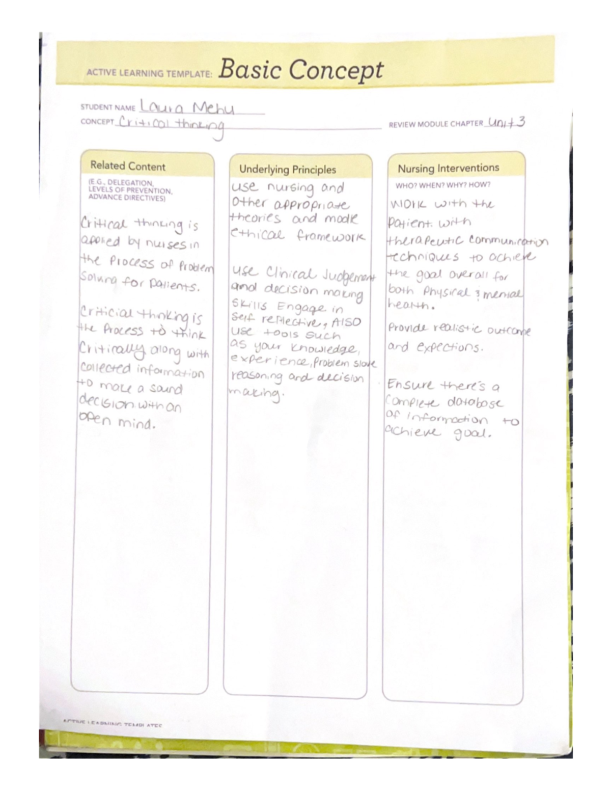 Active Learning Template: Critical Thinking & Infection Precaution ...