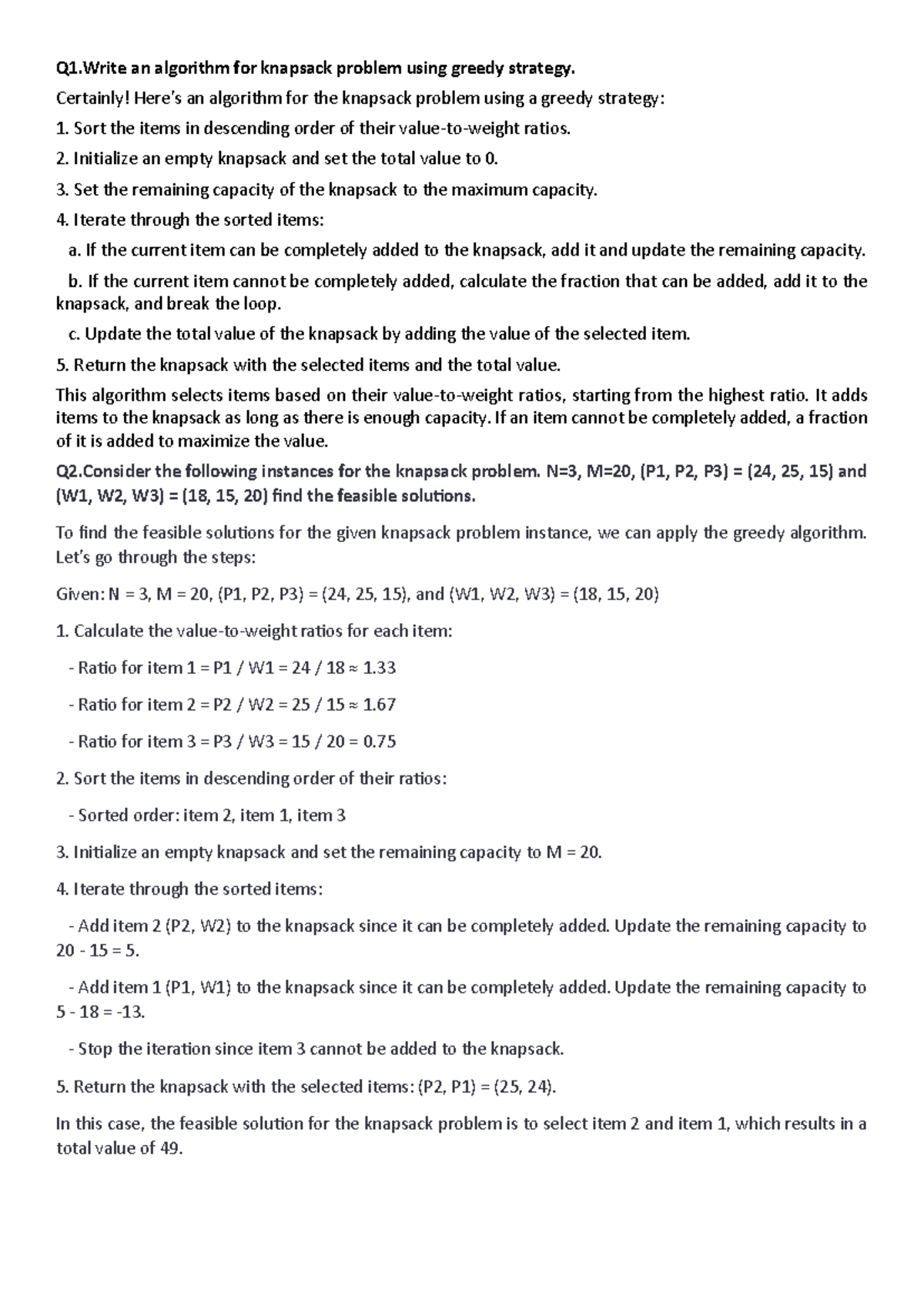 DAA Endsem - Notes on Knapsack Problem and Algorithms - Studocu