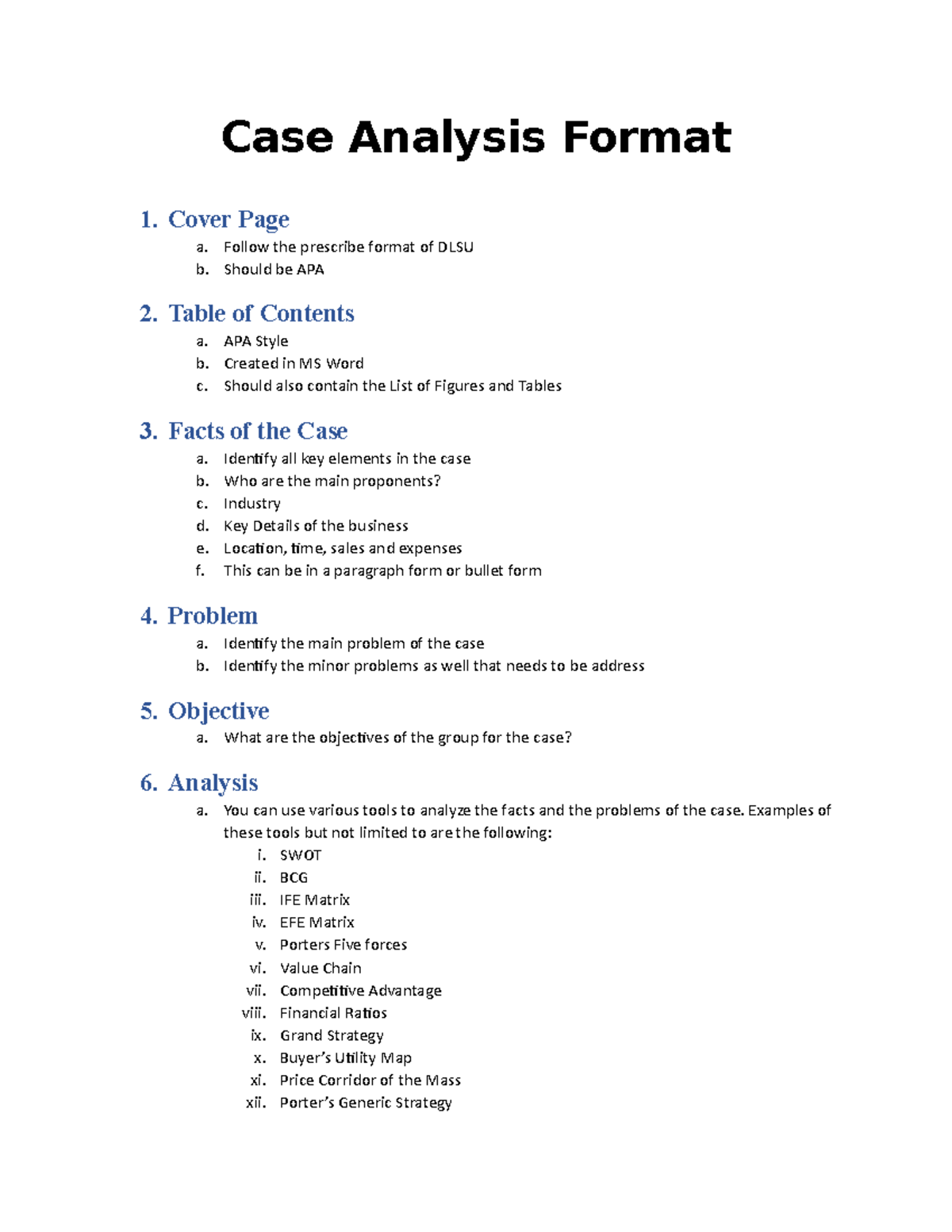 Case Analysis Format-1 - Cover Page a. Follow the prescribe format of ...
