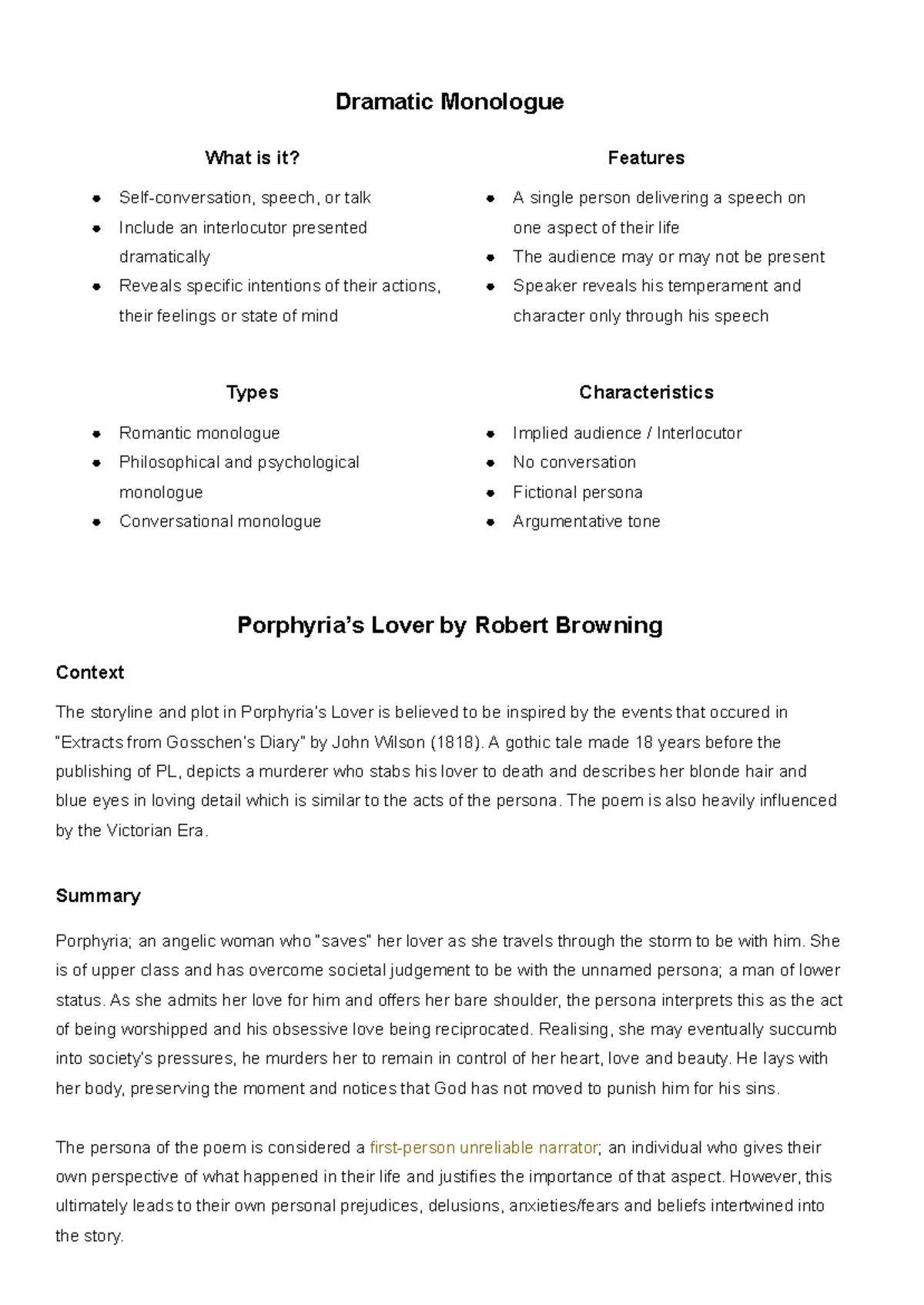 ENGL 101: Comprehensive Analysis of Porphyria's Lover by Robert ...