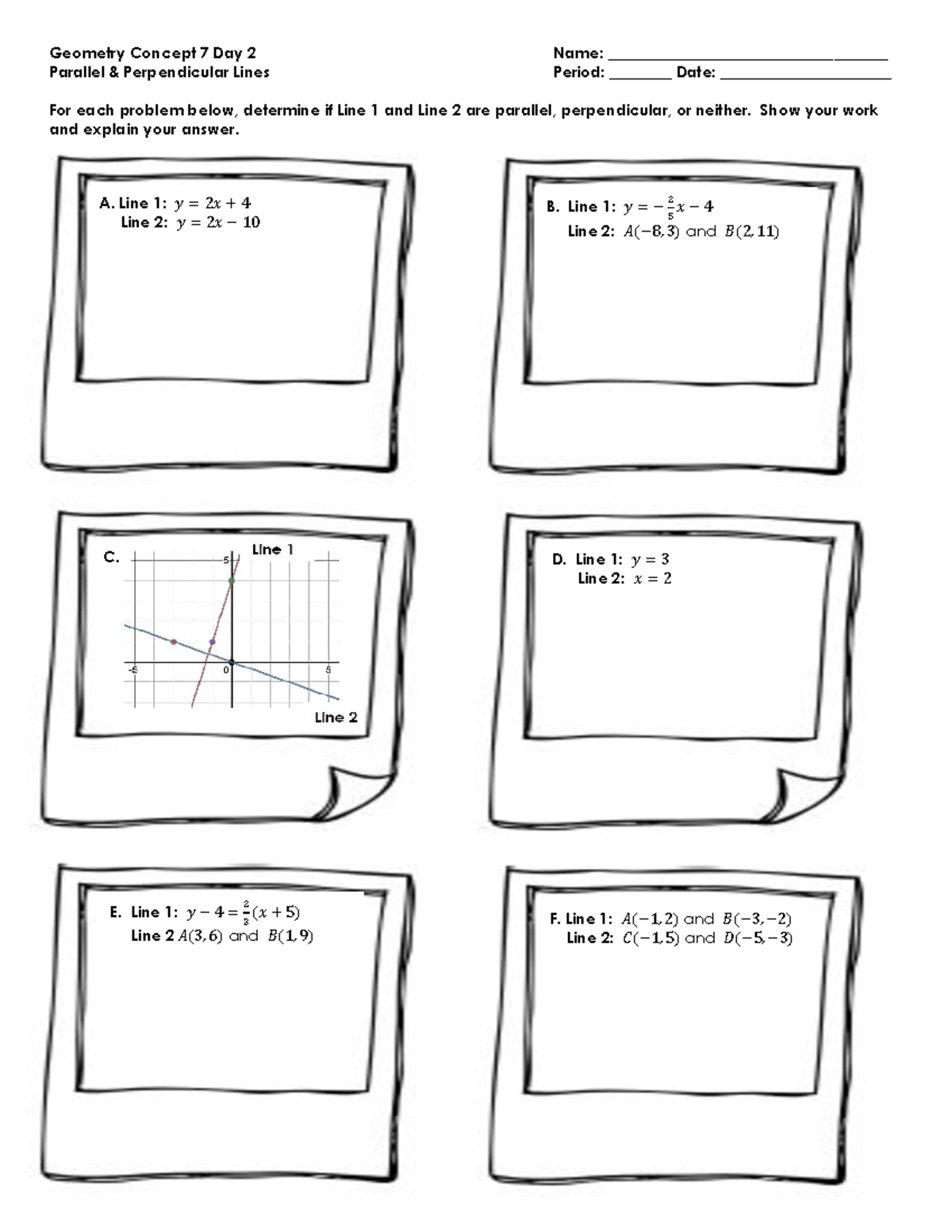 Geometry Concept 7 Day 2: Parallel & Perpendicular Lines Worksheet ...