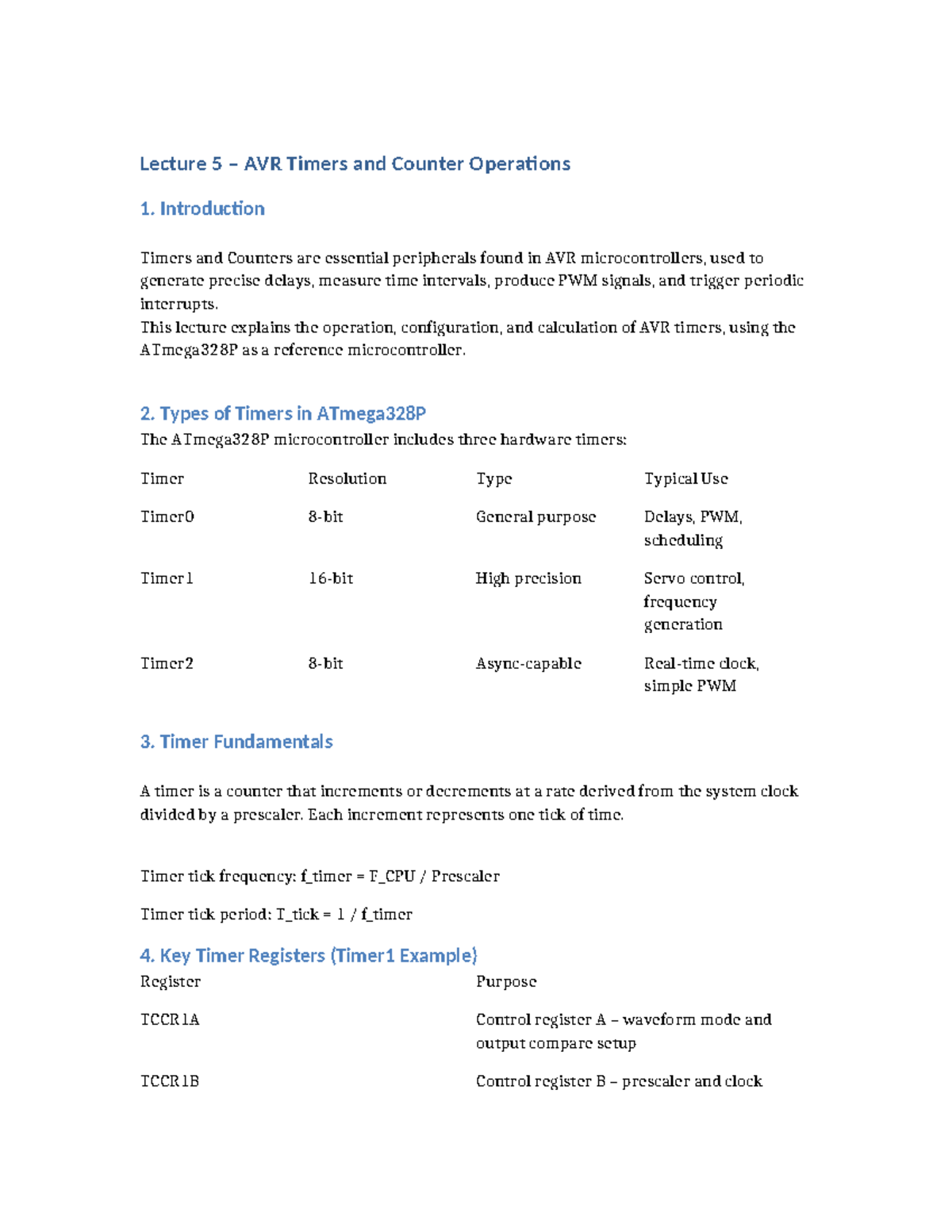 Lecture 5: AVR Timers & Counters Operations Overview - Studocu