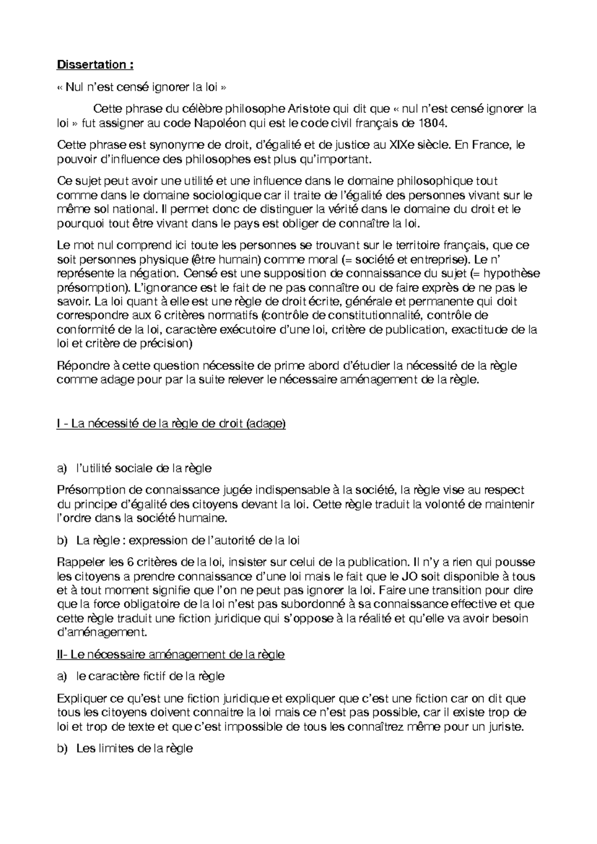 Dissertation: Nul n'est censé ignorer la loi - Analyse et Critique ...
