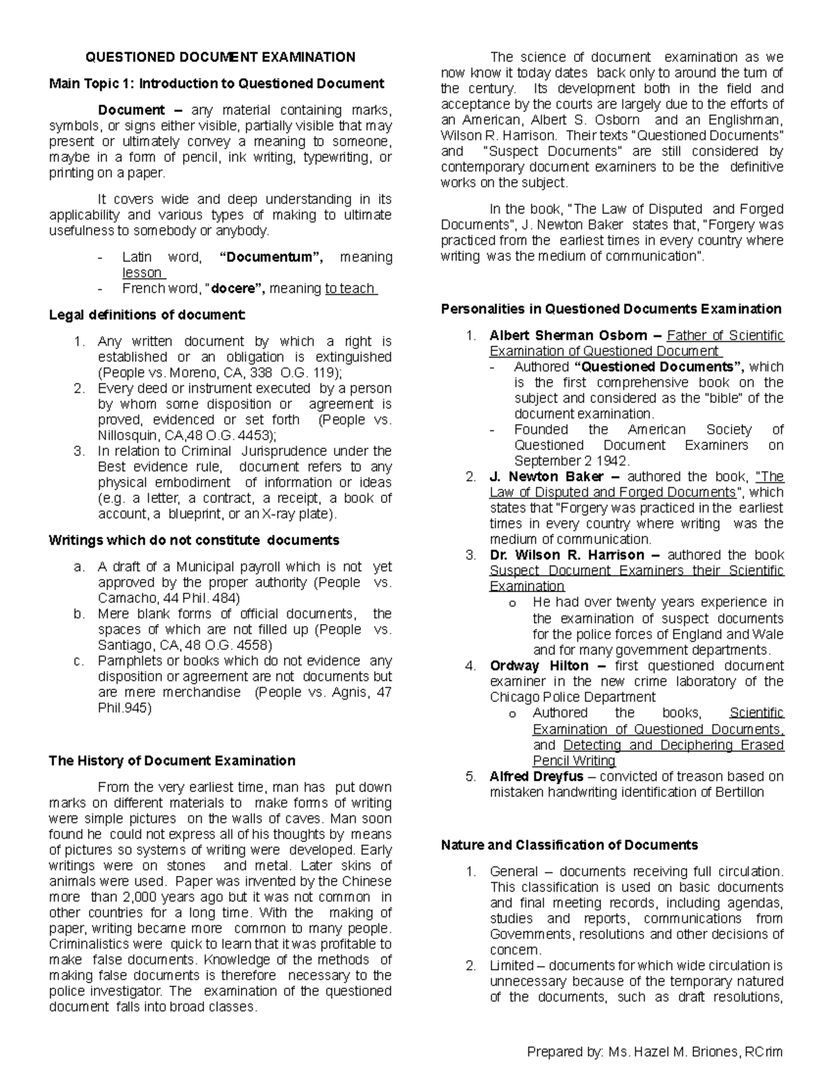QDE- Topic 1: Introduction to Questioned Document Examination - Studocu