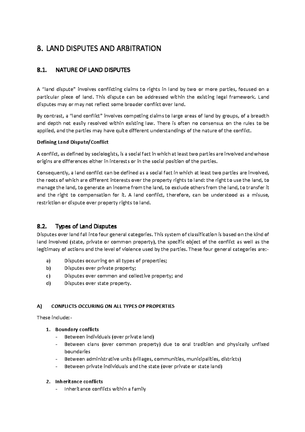 8. Land Disputes and Arbitration: Types, Conflicts, and Resolutions ...