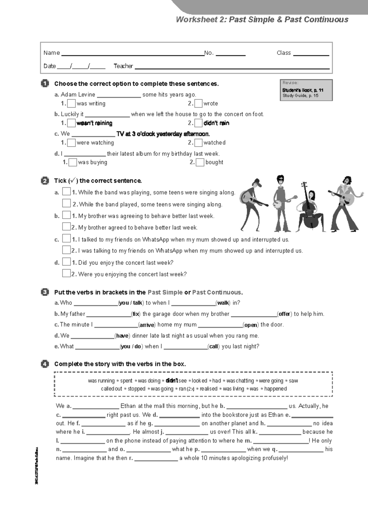 Inglés 2025: Worksheet 2 - Past Simple & Past Continuous Exercises ...