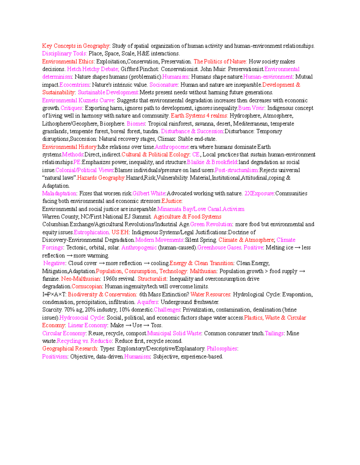 Society & Environment Cheat Sheet: Key Concepts & Theories in Geography ...