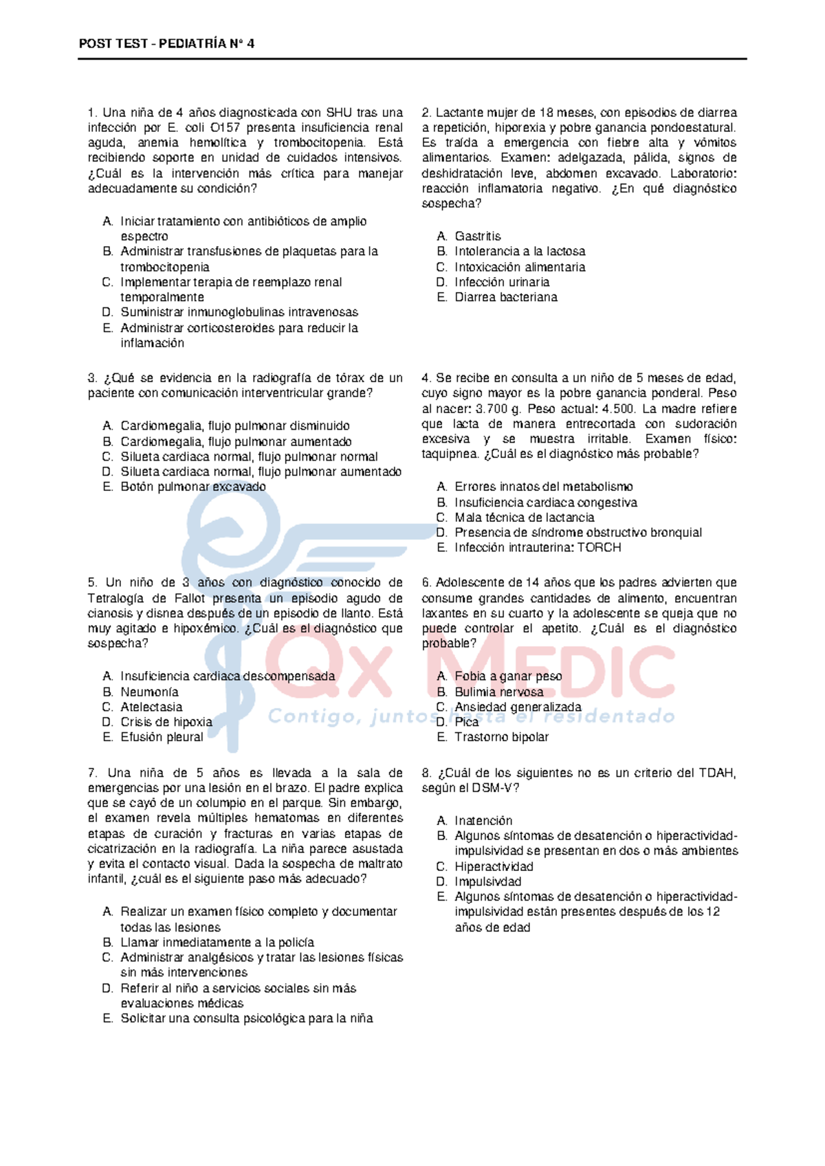POST TEST - Pediatría N° 4: Evaluación de Casos Clínicos - Studocu