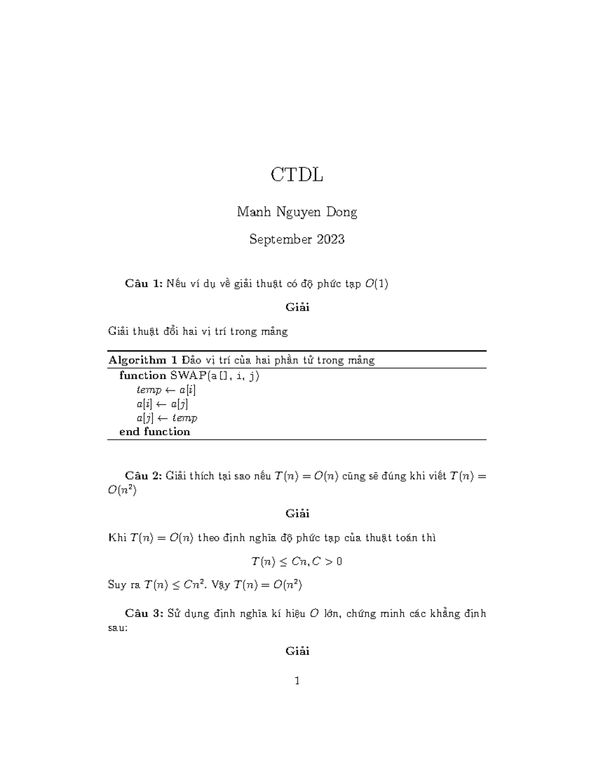 CTDL - gaga - CTDL Manh Nguyen Dong September 2023 Câu 1: Nếu ví dụ về ...