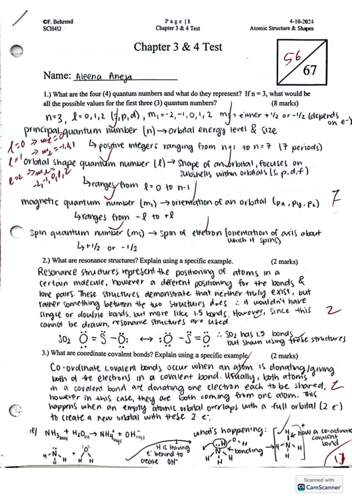 Chemistry 12 SCH4U All Tests & Quizzes for 2024/2025 - Studocu