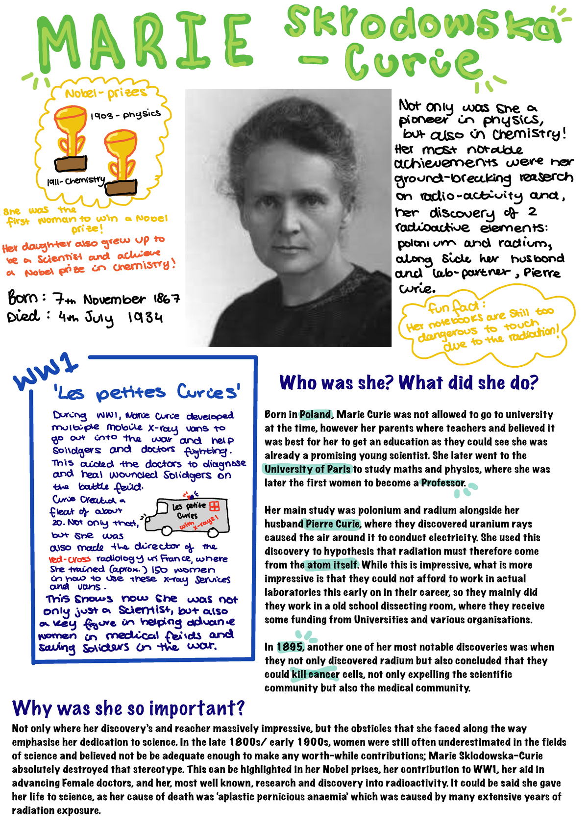 Marie Curie: Pioneer in Science and Nobel Laureate - Book Report (Year ...