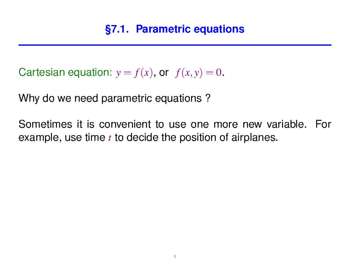 Parametric Equations and Their Applications in Calculus (MATH 101 ...