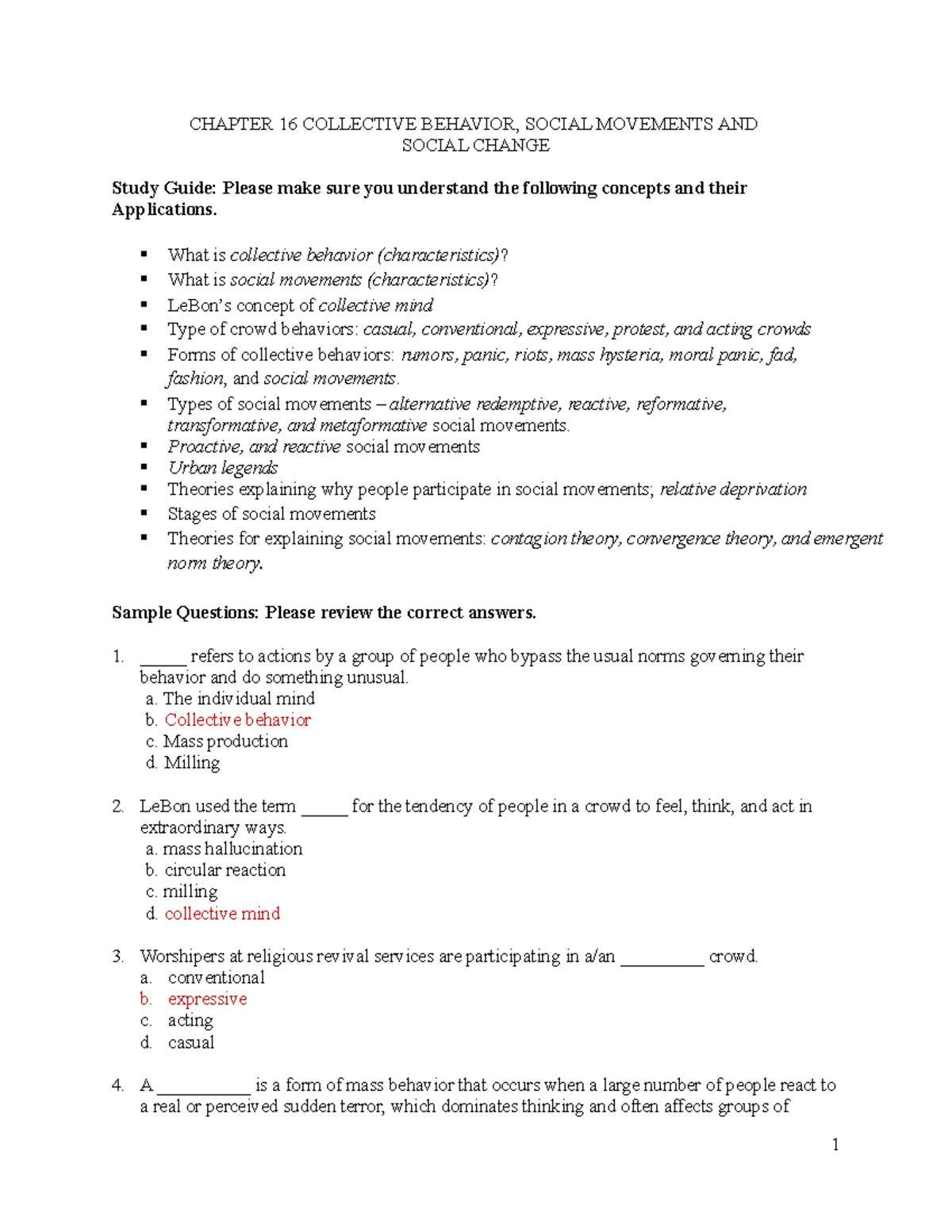 Collective Behavior Social Movements and Social Change Study Guide ...