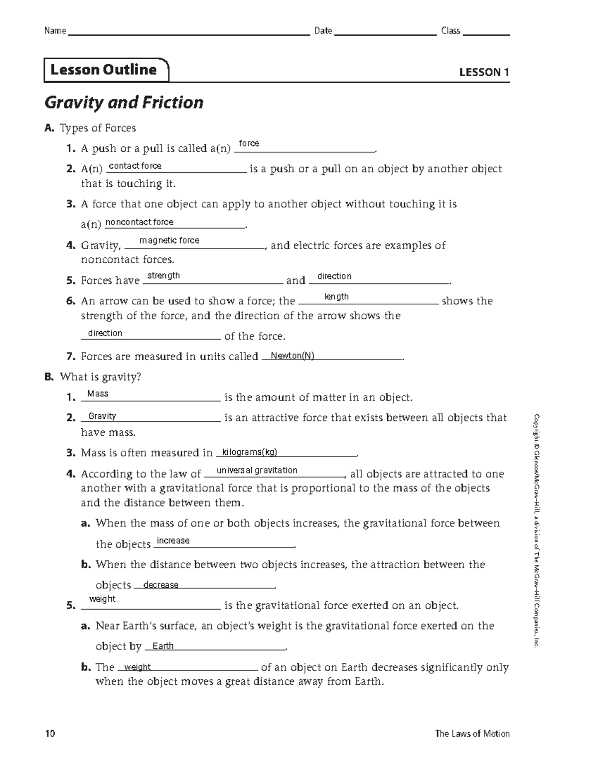 Gravity and Friction Outline Ch - 10 The Laws of Motion Copyright ...