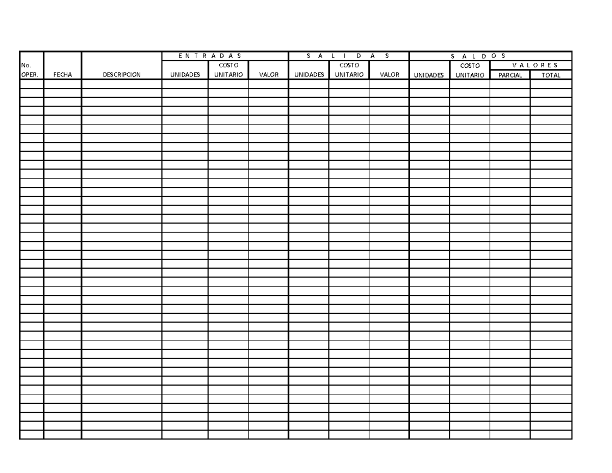 Formatos Método PEPS y Promedio - Contabilidad de Costos - E N T R A D ...
