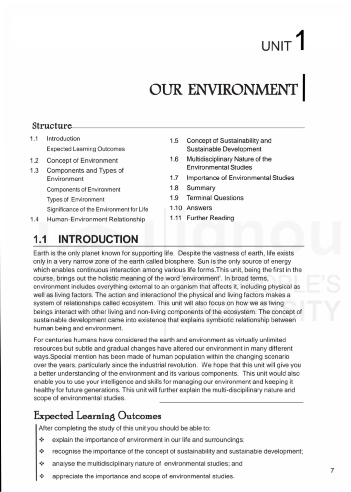 Unit 1: Our Environment - Introduction to Environmental Studies (XX101 ...