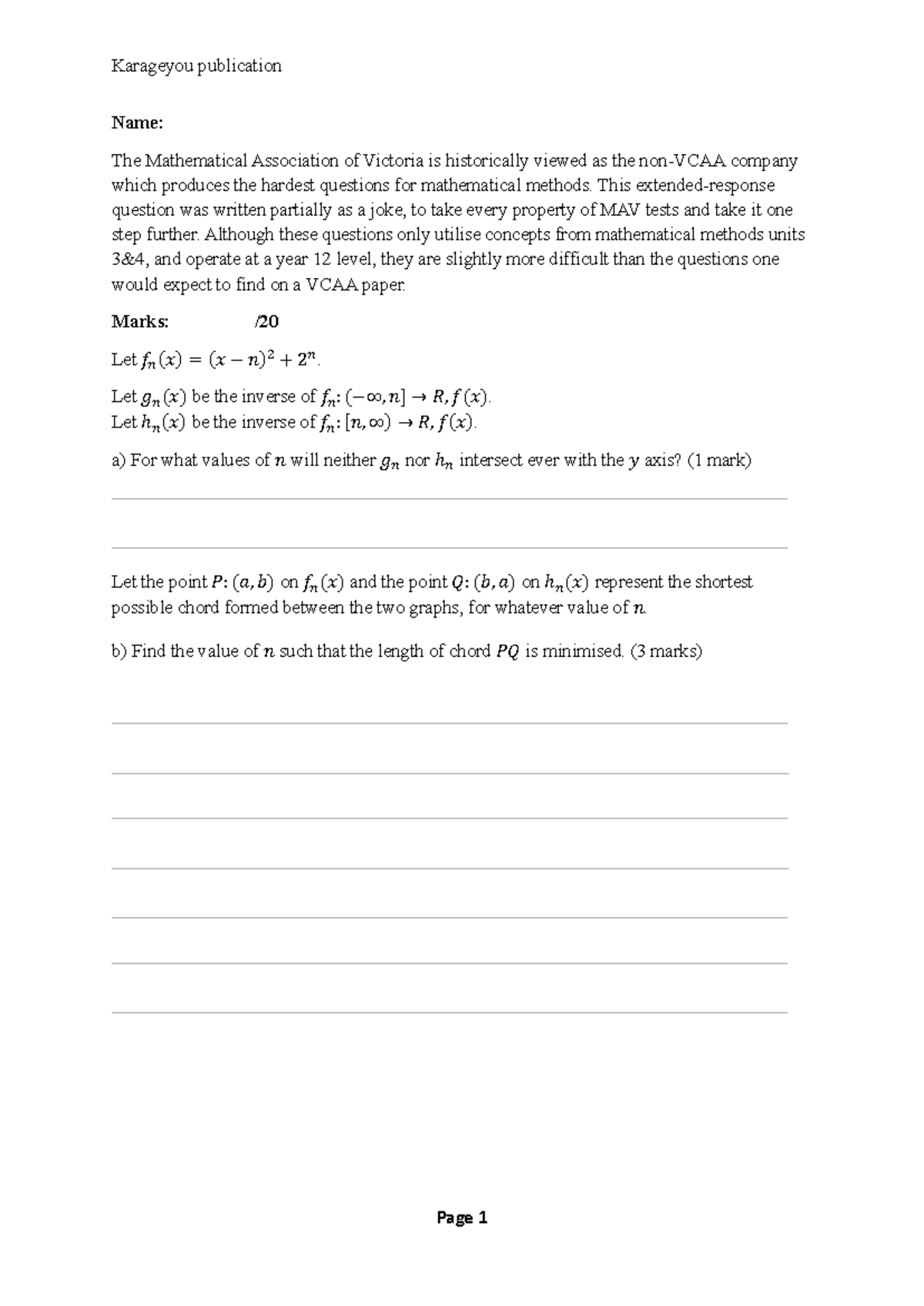 Not So MAV - Practice Questions for Mathematical Methods (MATH101 ...