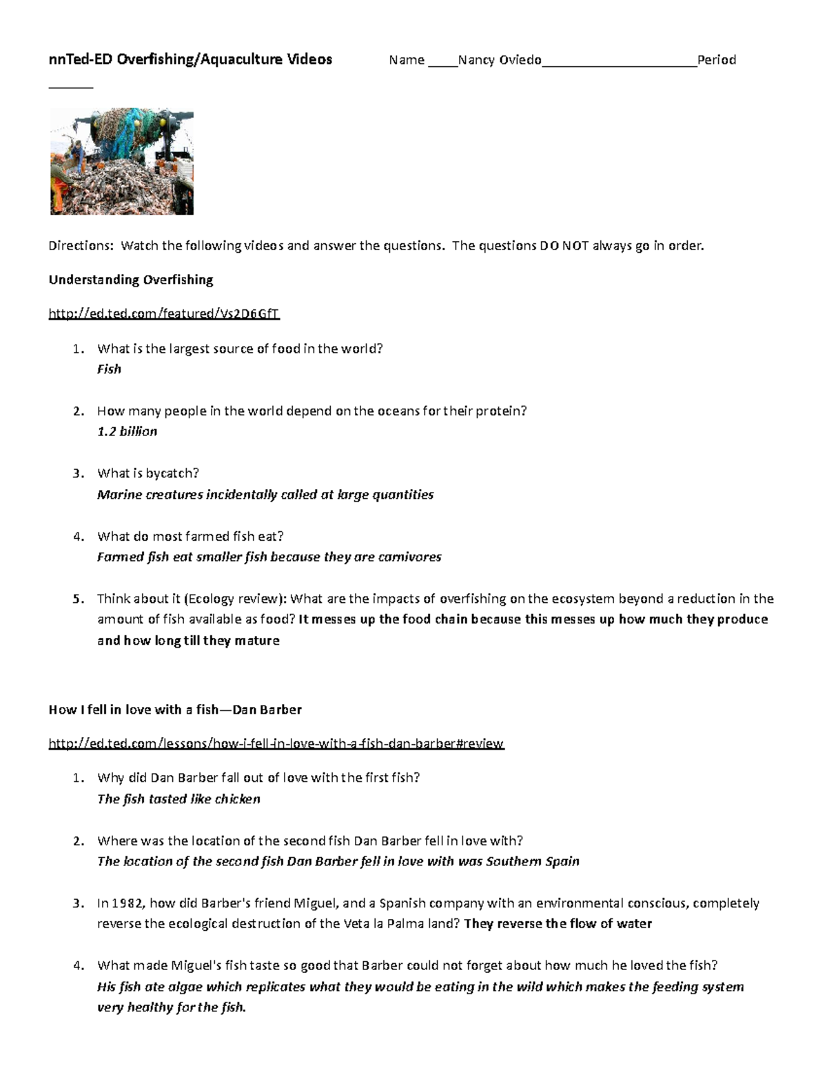 Ted Ed Videos on Overfishing & Aquaculture - Study Guide - Studocu