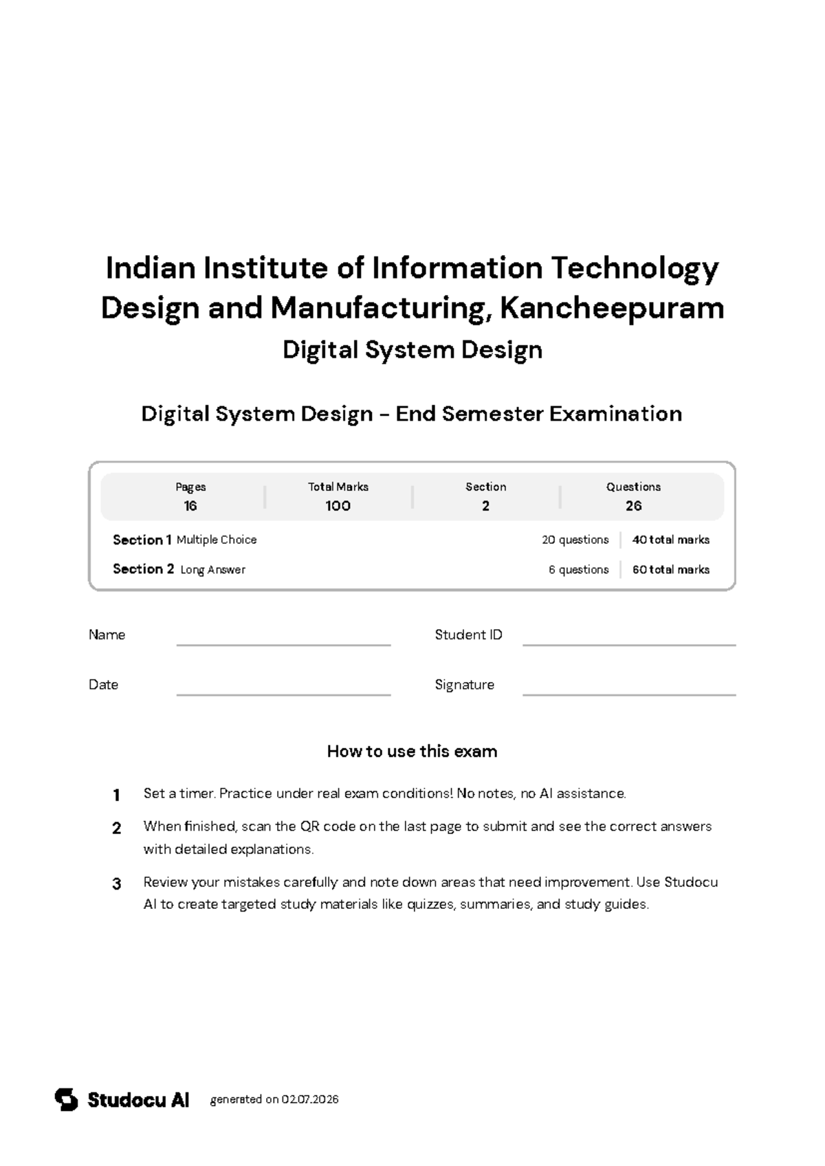 Digital System Design - End Semester Examination - Studocu