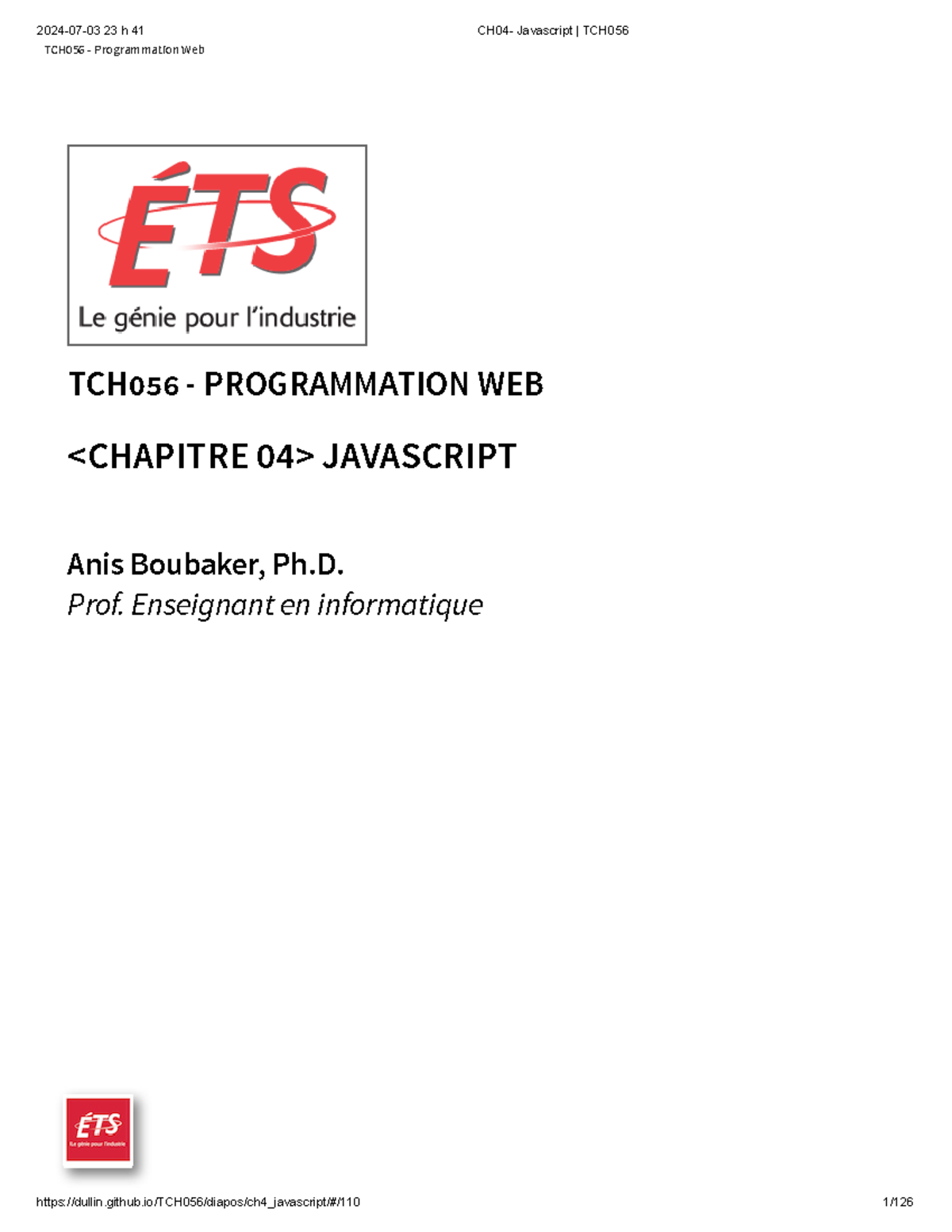 CH04- Javascript TCH056 - TCH056 - Programmation Web TCH PROGRAMMATION ...