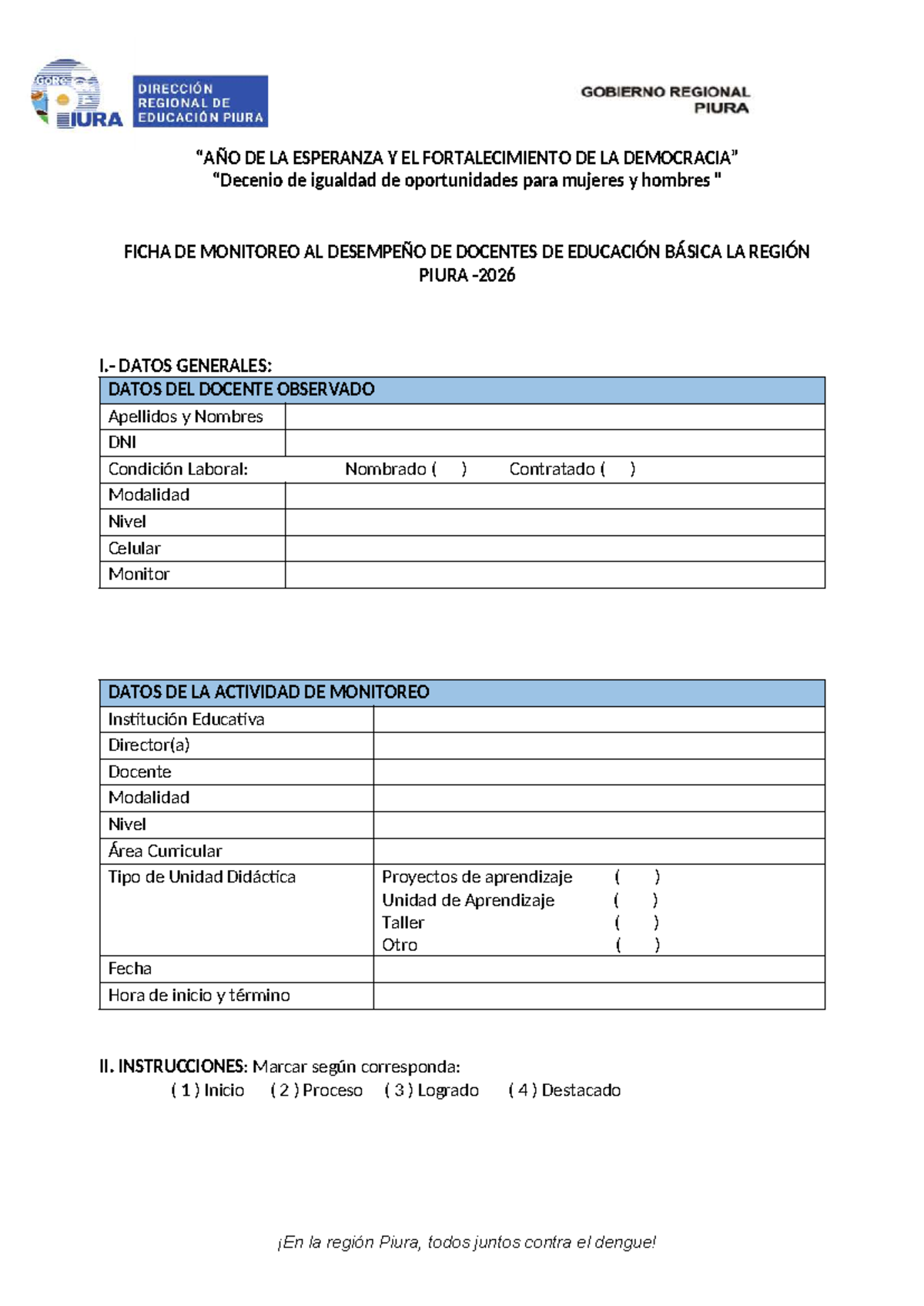 Ficha de Monitoreo al Desempeño Docente 2026 - Región Piura - Studocu