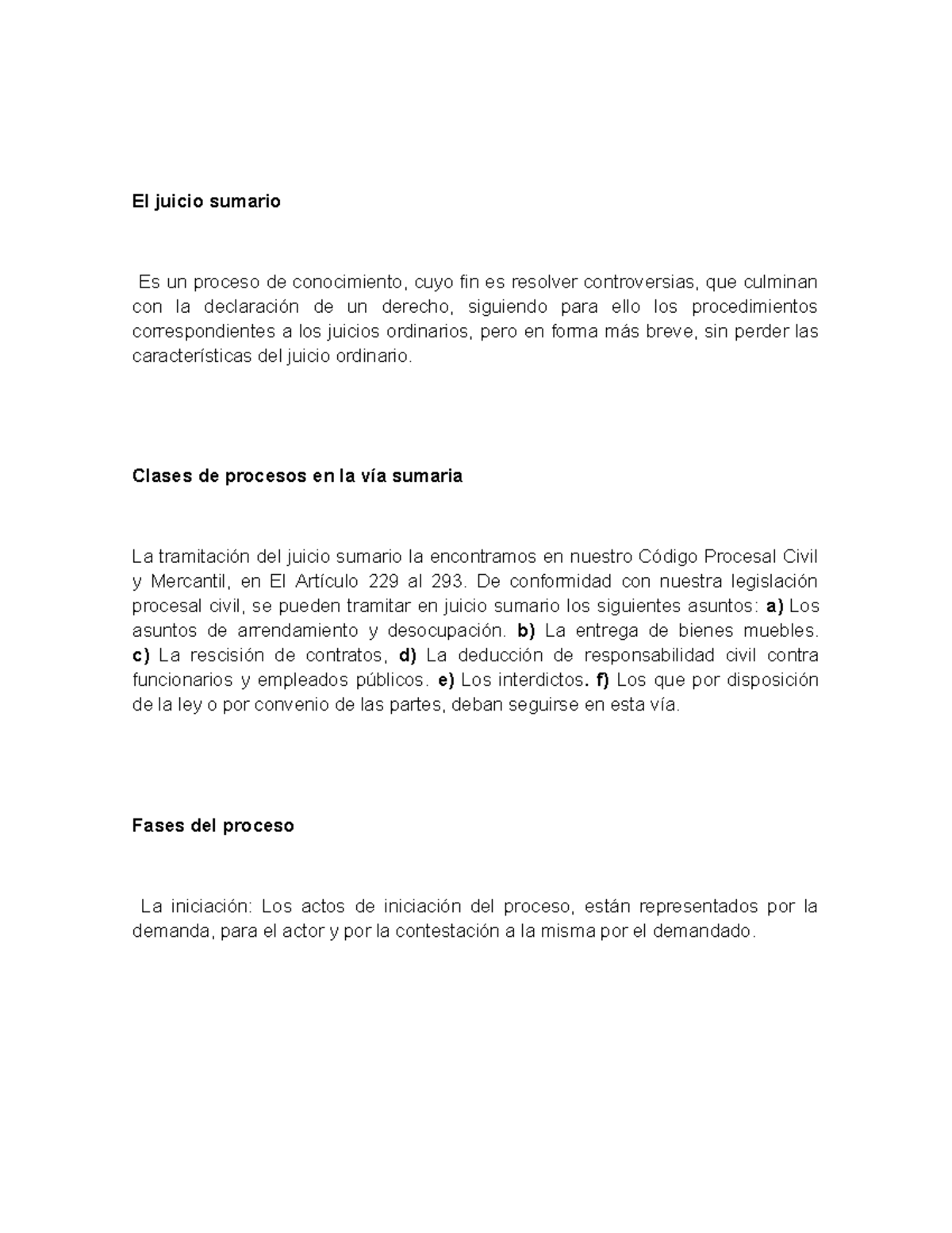 Juicio Sumario: Proceso y Fases según el Código Procesal Civil y ...