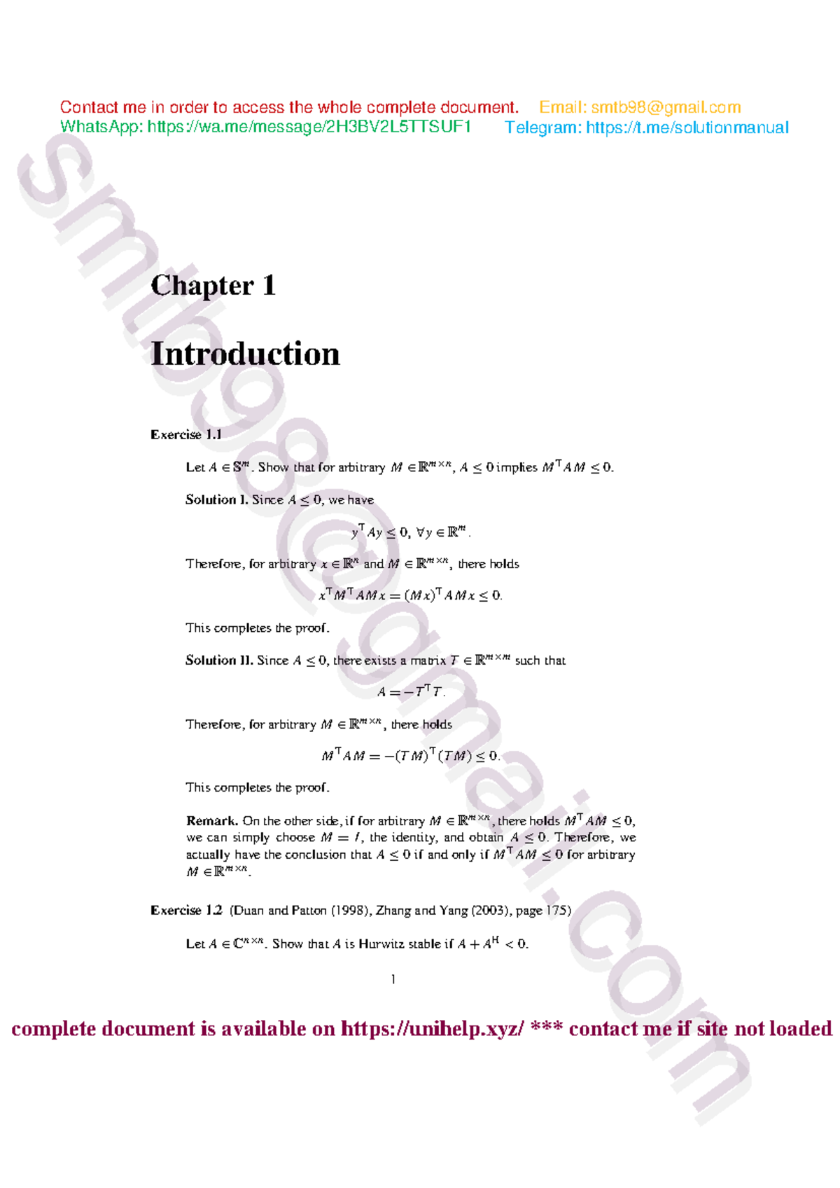 Solution Manual for LMIs in Control Systems (LMIS 301) - Chapter ...