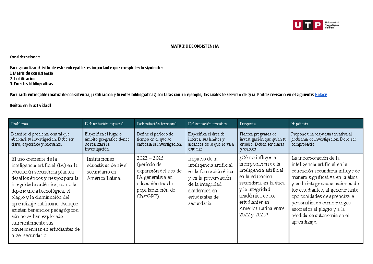 AIF1 Matriz de Consistencia: Impacto de la IA en Ética Académica - Studocu