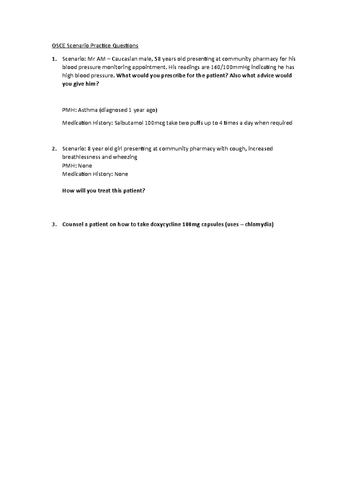 OSCE Practice Scenarios: Patient Cases & Counseling Tips - Studocu